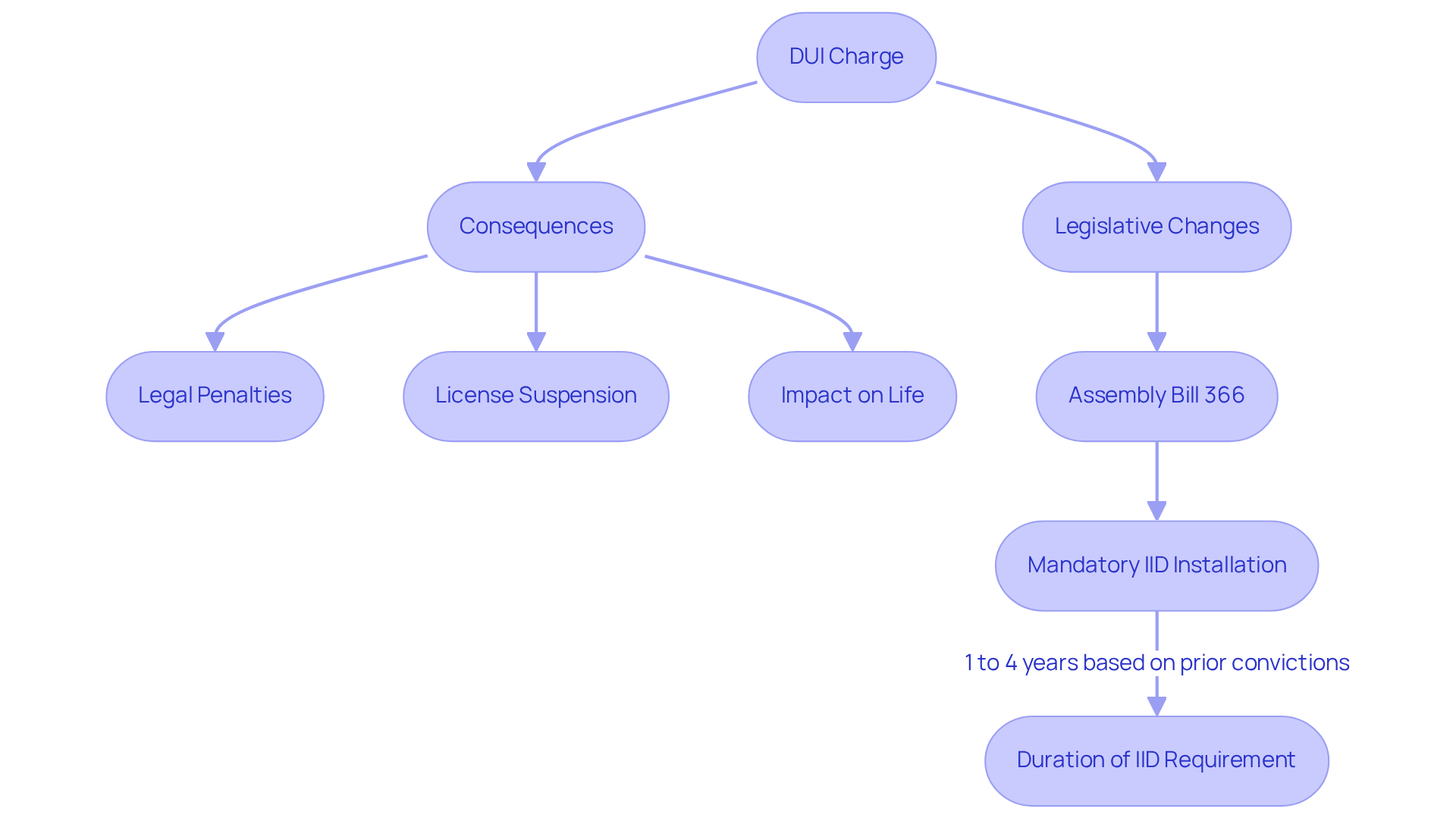 This flowchart shows the journey from facing a DUI charge to the potential consequences and legislative actions. Each box represents a step or decision point, helping you understand what happens after a DUI charge and the laws that affect it.