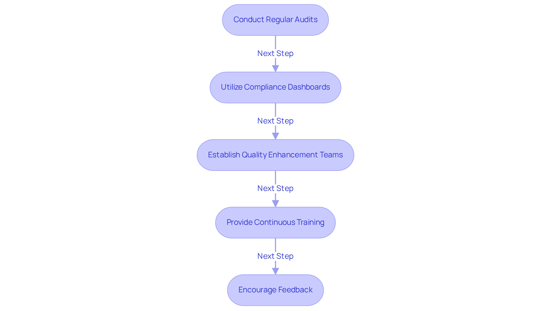 Each box in the flowchart represents a strategy that healthcare organizations can implement to improve compliance and documentation quality. Follow the arrows to see how each strategy builds on the previous one, leading to better operational excellence.