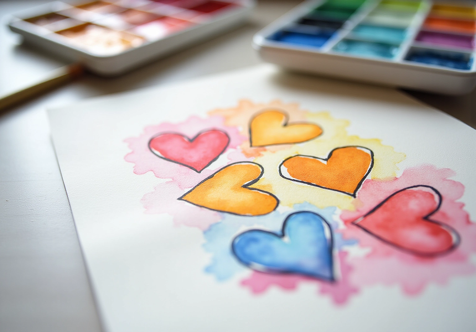 Abstract Watercolor Hearts Creation
