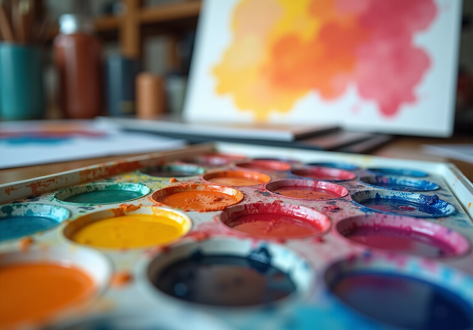 Abstract Watercolor Painting Workspace