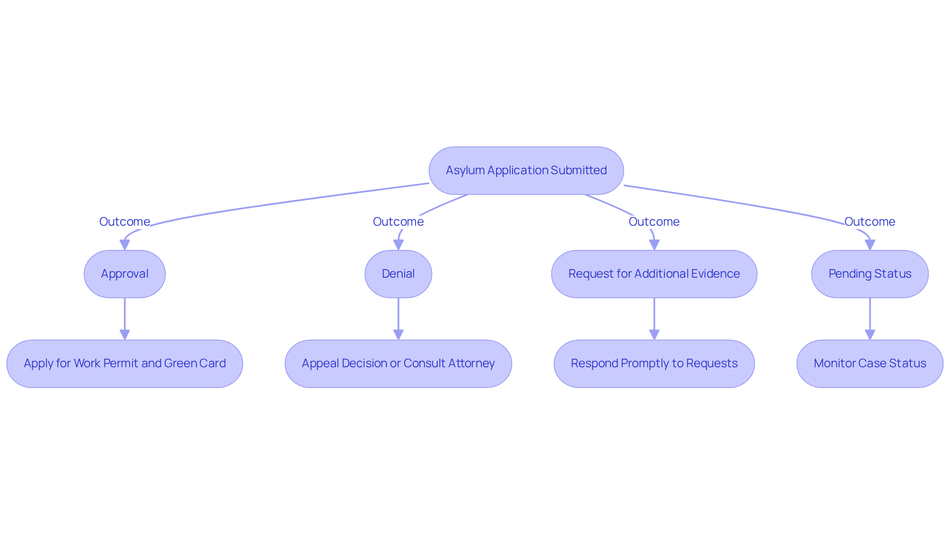 Each box represents a potential outcome of your asylum application. Follow the arrows to see what steps you can take based on the outcome you receive. Each box represents a potential outcome of your asylum application. Follow the arrows to see what steps you can take based on the outcome you receive.