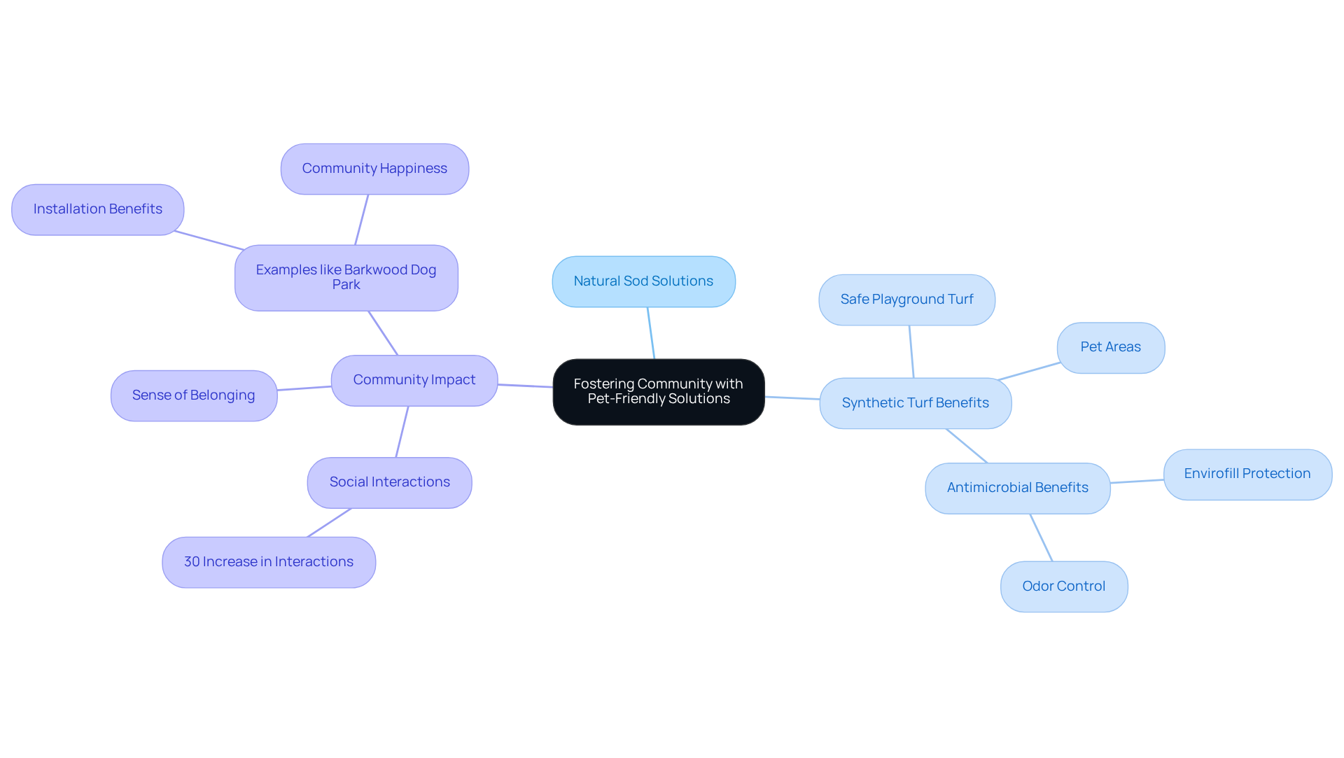 This mindmap illustrates how pet-friendly solutions, like synthetic turf, contribute to building community connections. Start at the center with the main theme, then explore how different aspects like safety, social interactions, and examples of community spaces branch out, showing their relationships and importance.