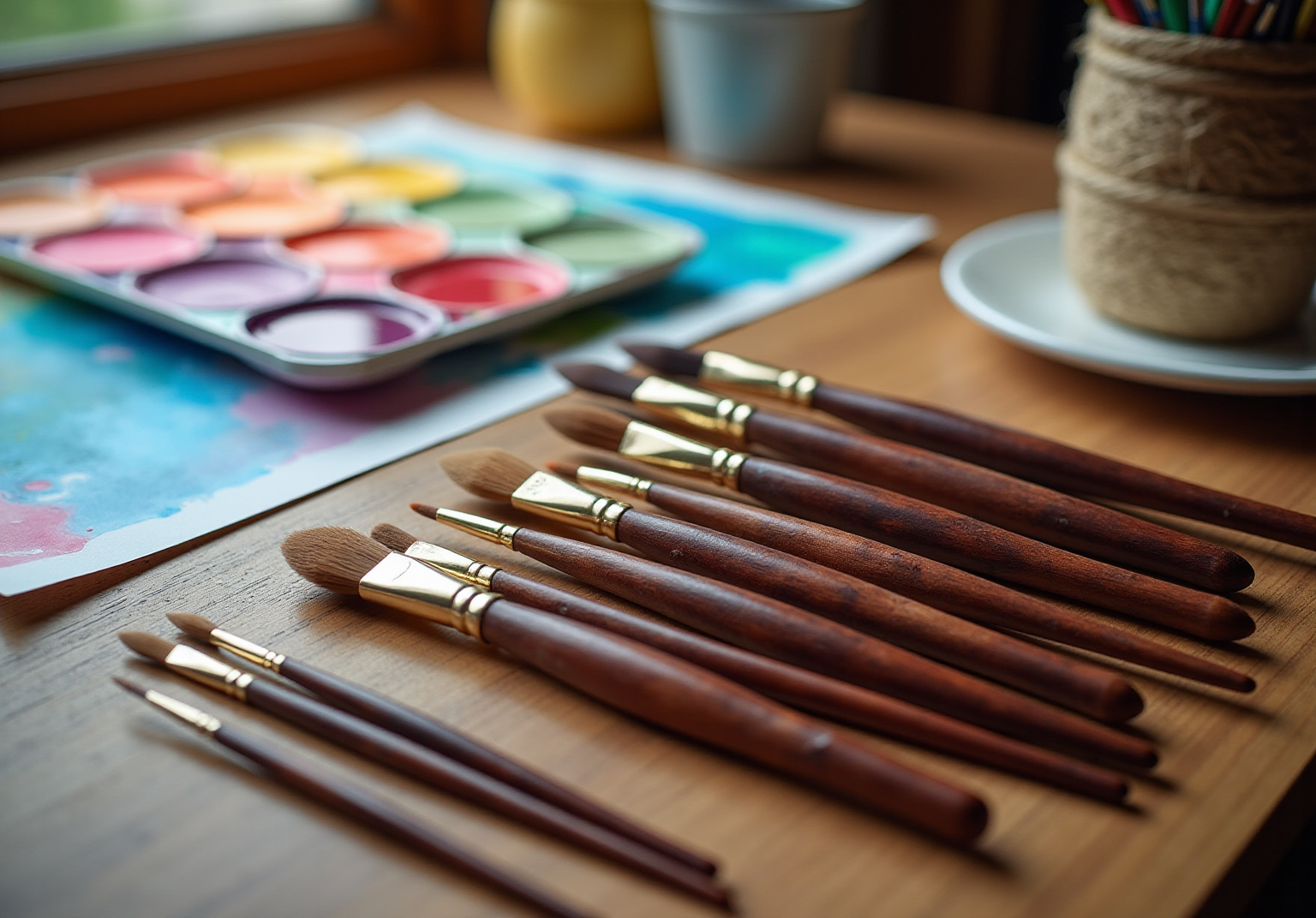 Winsor & Newton Cotman Brushes in an Artist's Workspace Winsor & Newton Cotman Brushes in an Artist's Workspace