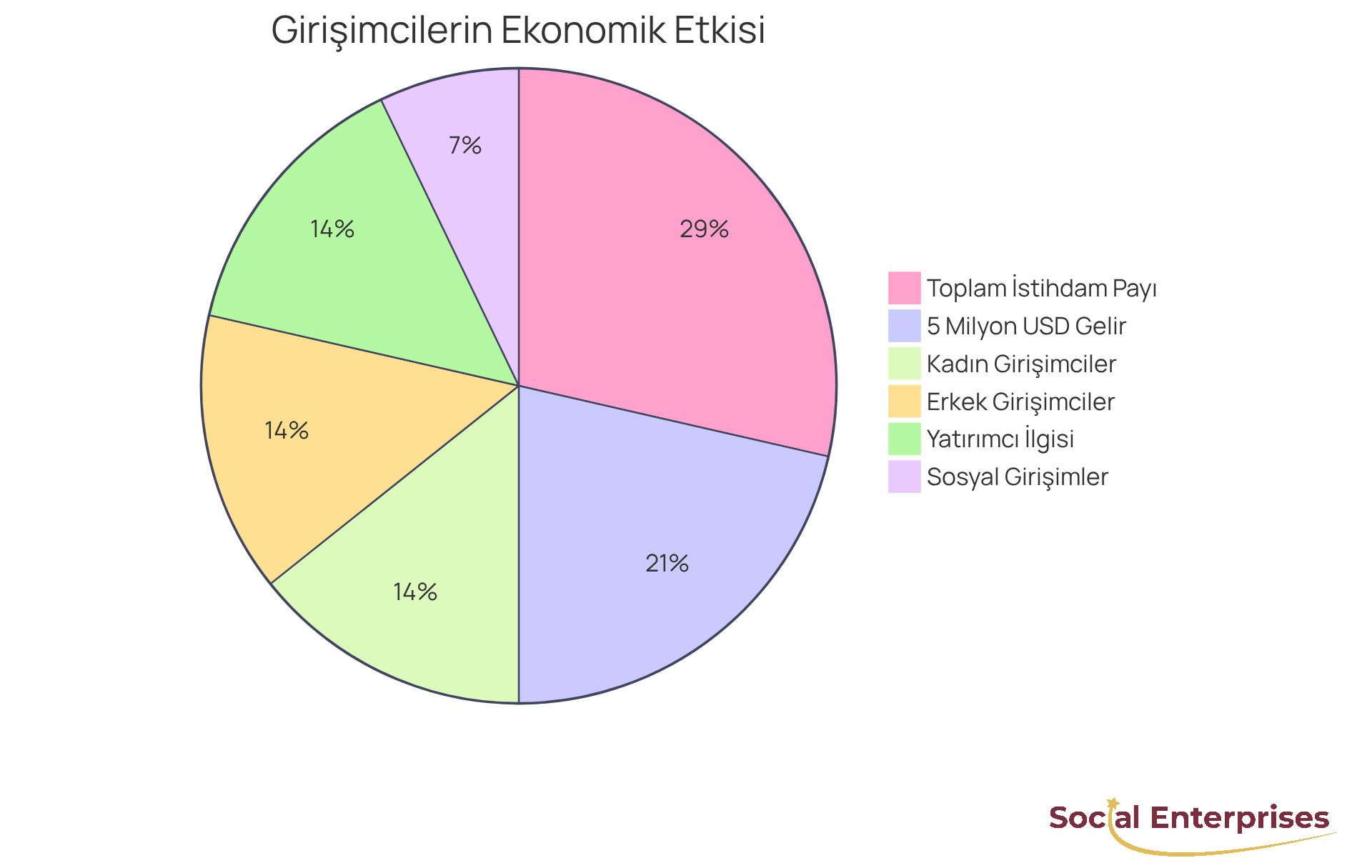 Her dilim, girişimcilerin toplam istihdam içindeki payını gösterir — dilimin büyüklüğü, o grubun toplamda ne kadar önemli olduğunu ifade eder. Her dilim, girişimcilerin toplam istihdam içindeki payını gösterir — dilimin büyüklüğü, o grubun toplamda ne kadar önemli olduğunu ifade eder.