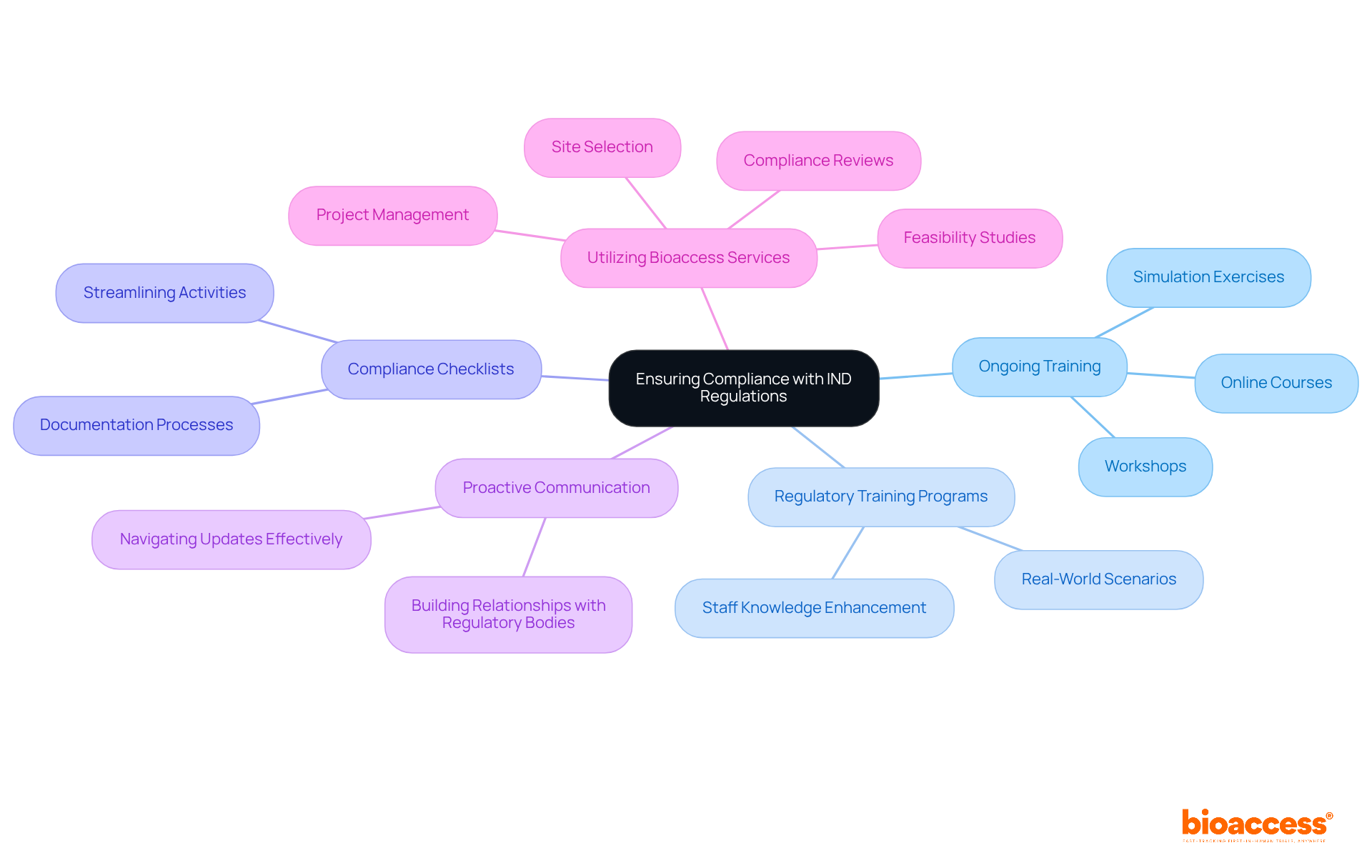The center shows the main goal of compliance, with branches detailing specific strategies and actions that directors can take to ensure adherence to regulations.