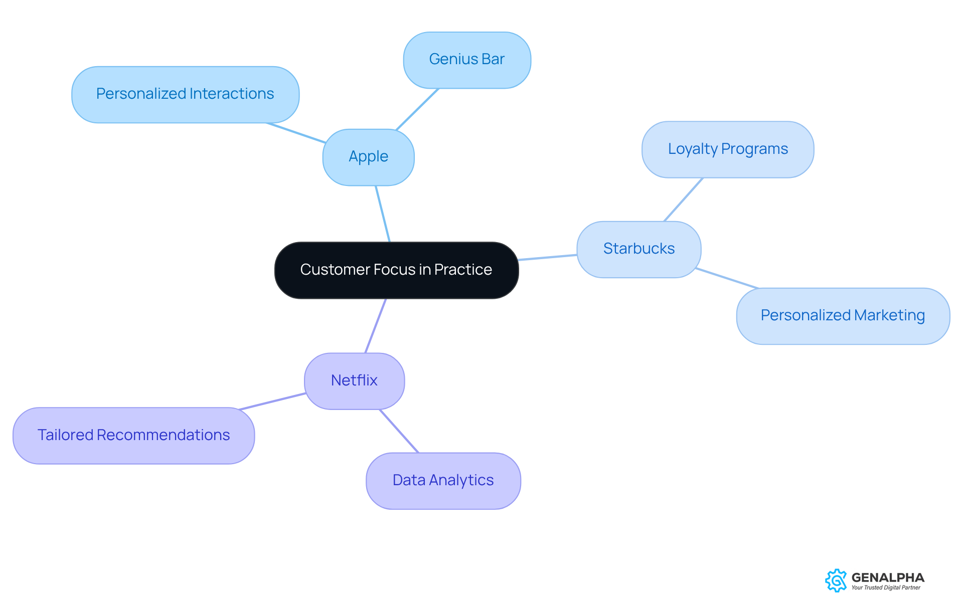 This mindmap shows how different companies implement customer-focused strategies. Each branch represents a company, and the sub-branches detail their specific approaches. Follow the connections to see how these strategies contribute to customer loyalty and business success. This mindmap shows how different companies implement customer-focused strategies. Each branch represents a company, and the sub-branches detail their specific approaches. Follow the connections to see how these strategies contribute to customer loyalty and business success.