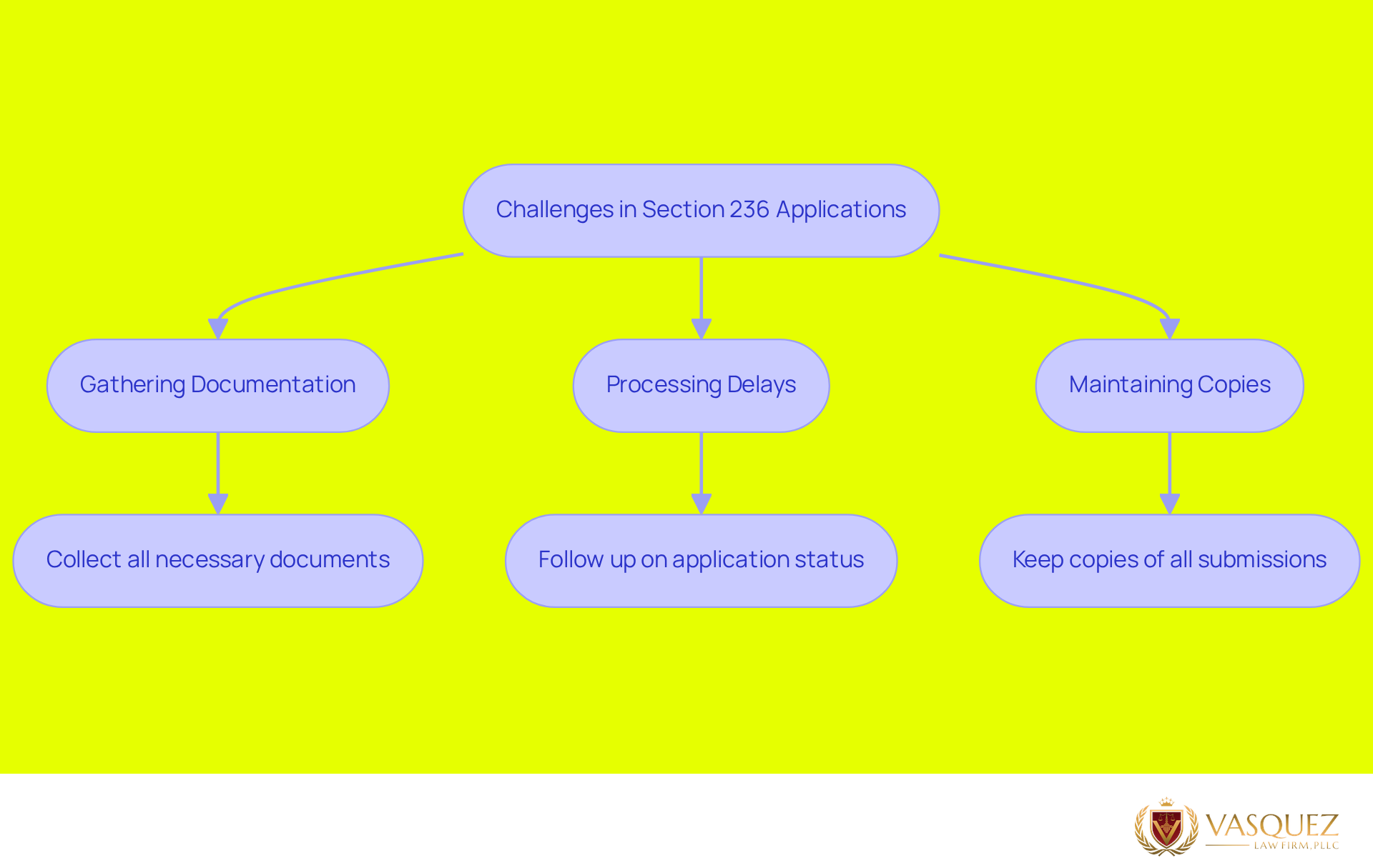 This flowchart helps you navigate the common challenges faced when applying for Section 236 benefits. Start at the top with the main challenges, and follow the arrows to see the recommended actions you can take to resolve each issue. Each box represents a step or solution to help you through the application process.