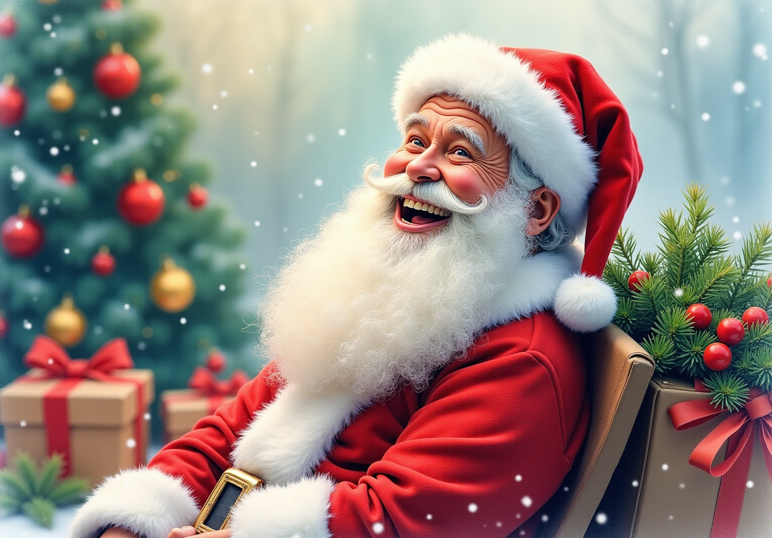 Whimsical Santa Claus Watercolor Scene Whimsical Santa Claus Watercolor Scene