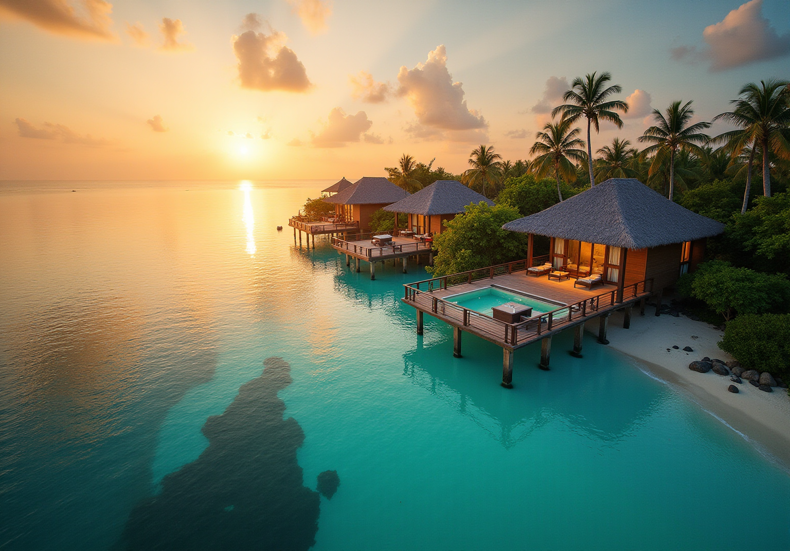 Luxurious Maldivian Resort at Sunset