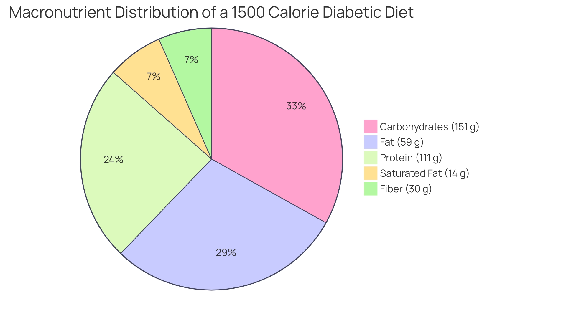 Each segment represents a macronutrient category, with its size indicating the grams and proportion of the total daily intake.