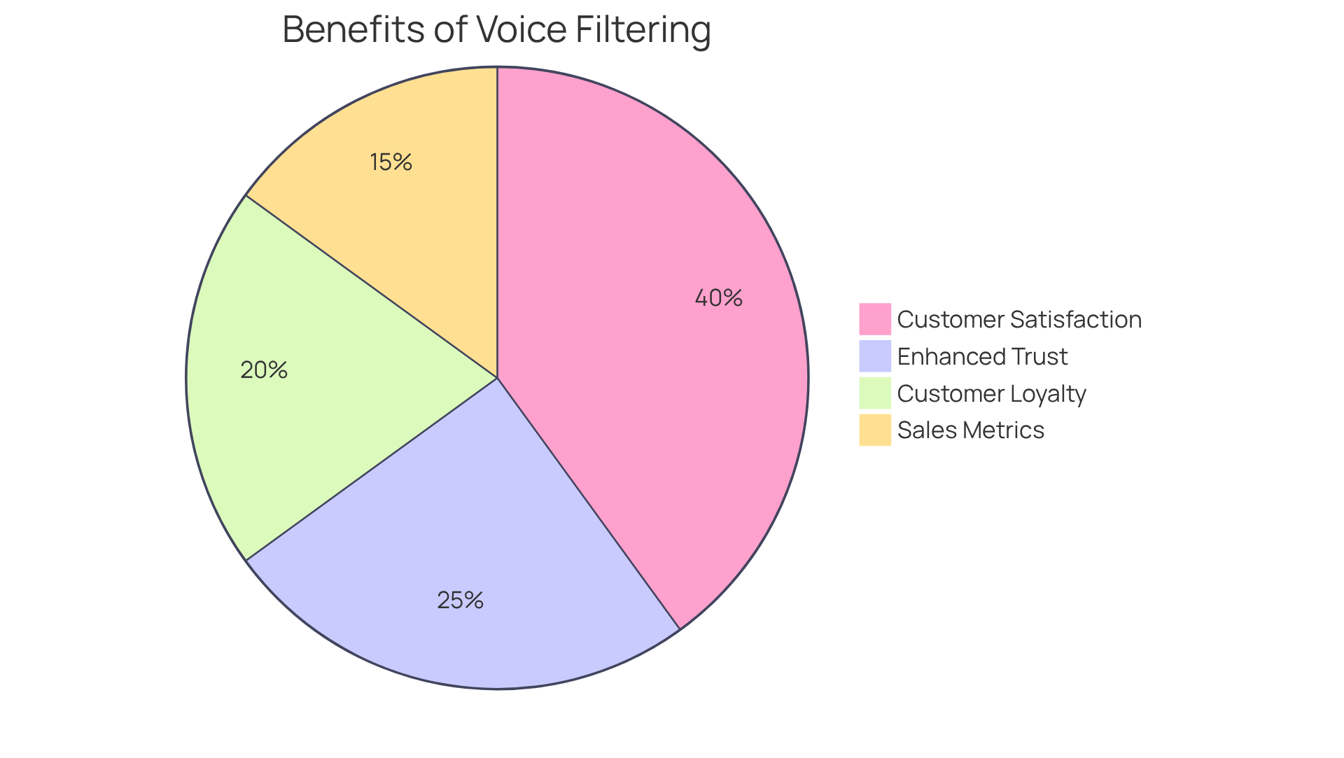 Each slice of the pie represents a significant benefit of using voice filtering. The larger the slice, the greater the impact on customer experience and business success. Each slice of the pie represents a significant benefit of using voice filtering. The larger the slice, the greater the impact on customer experience and business success.