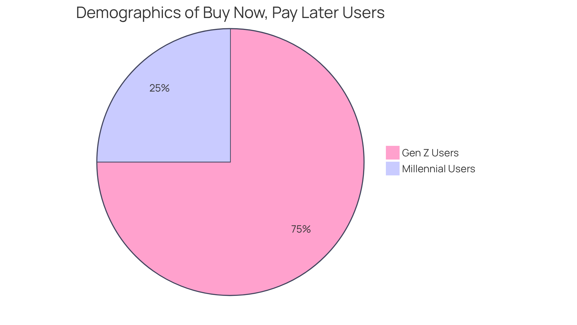 Each slice represents a group of BNPL users — the larger slice belongs to Gen Z, showing their significant role in this market.