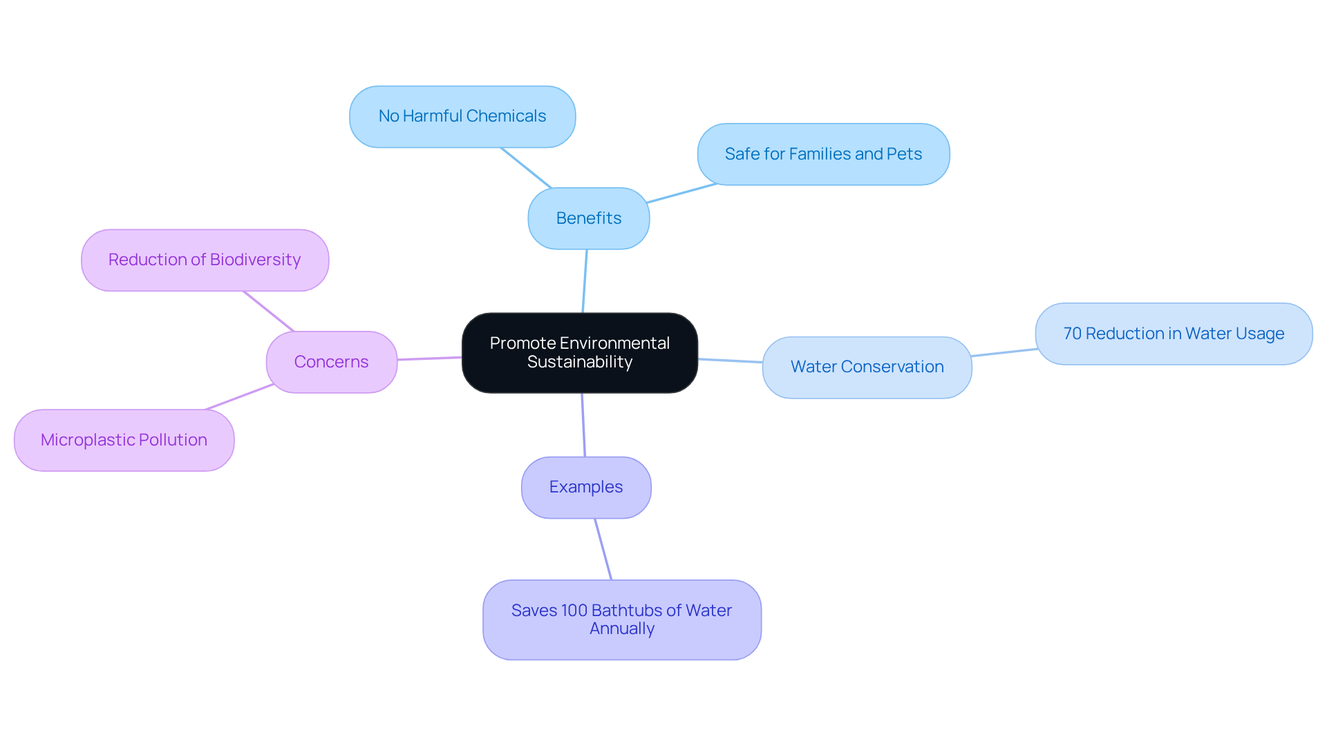 The center shows the main idea of promoting sustainability, with branches that detail benefits, examples, and concerns. Each branch helps you see how these aspects relate to the overall theme.