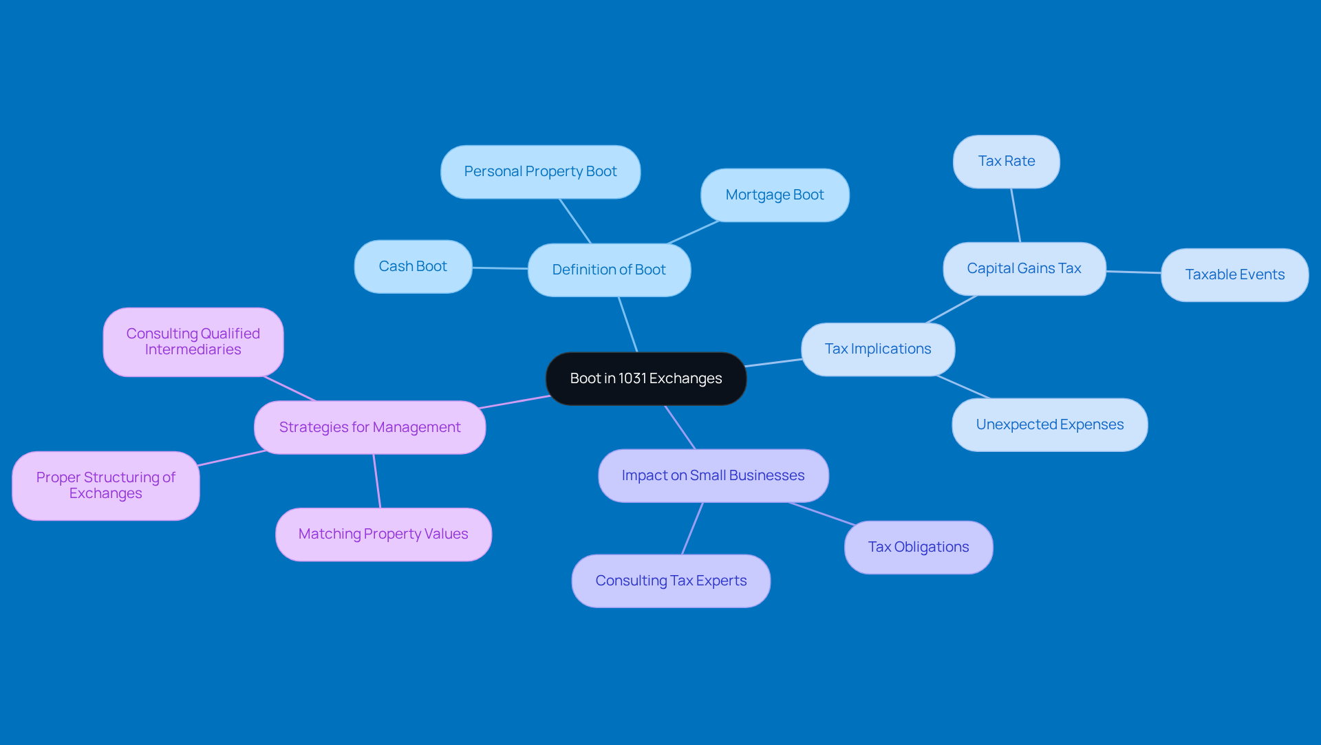 The central node represents the concept of boot, while the branches show its definition, tax implications, effects on small businesses, and strategies for managing it. Follow the branches to explore each aspect in detail.