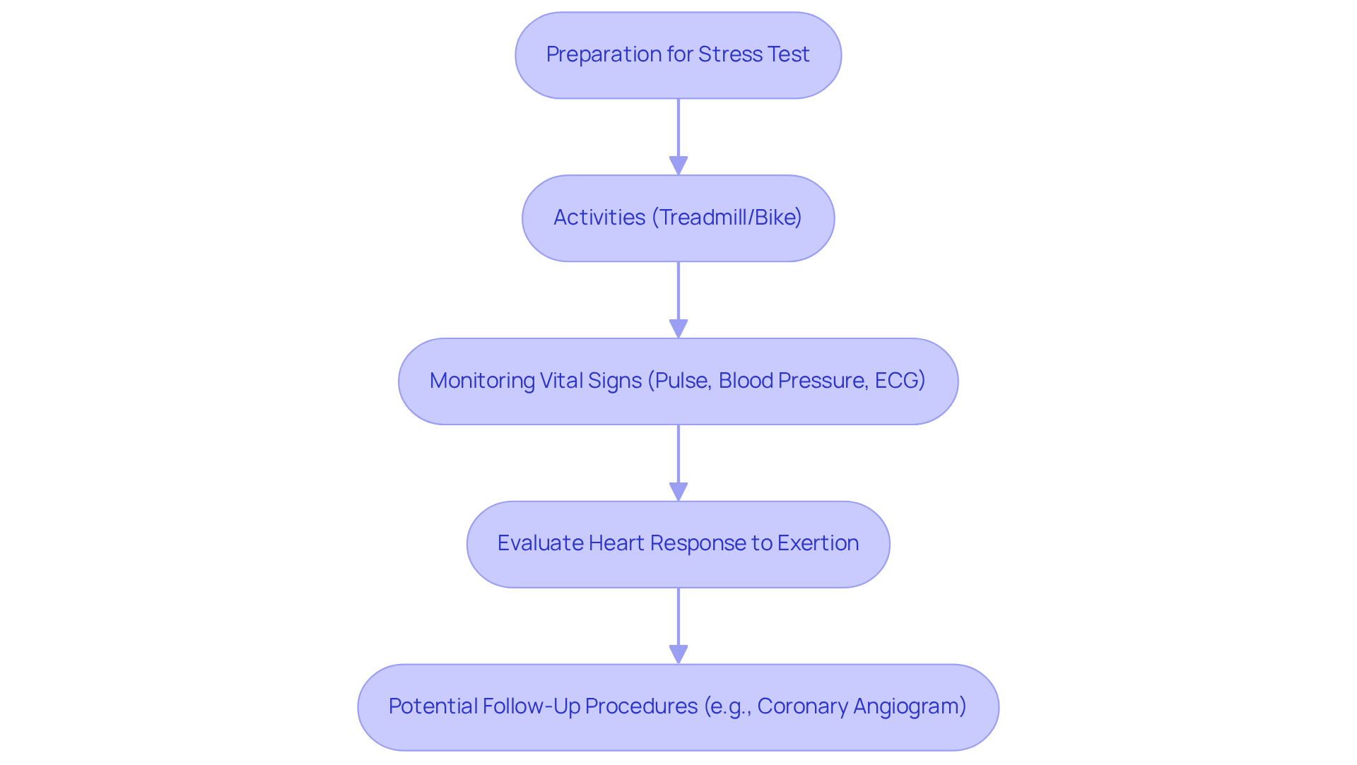 Follow the arrows to see each step of the stress test process, from preparation to monitoring and potential follow-ups. Each box represents a key part of the evaluation, helping you understand what to expect.