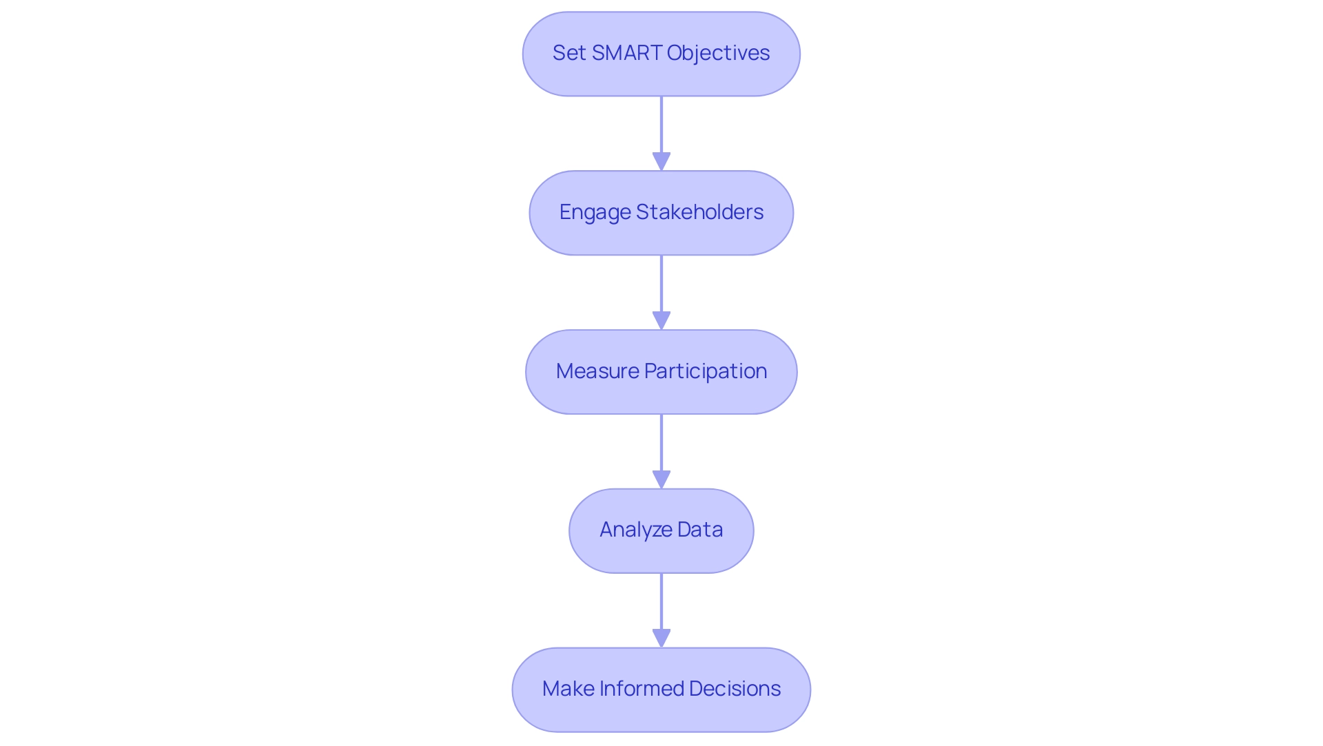 Each box represents a step in the stakeholder engagement process: SMART objectives, engagement activities, measurement of participation, data analysis, and informed decision-making.