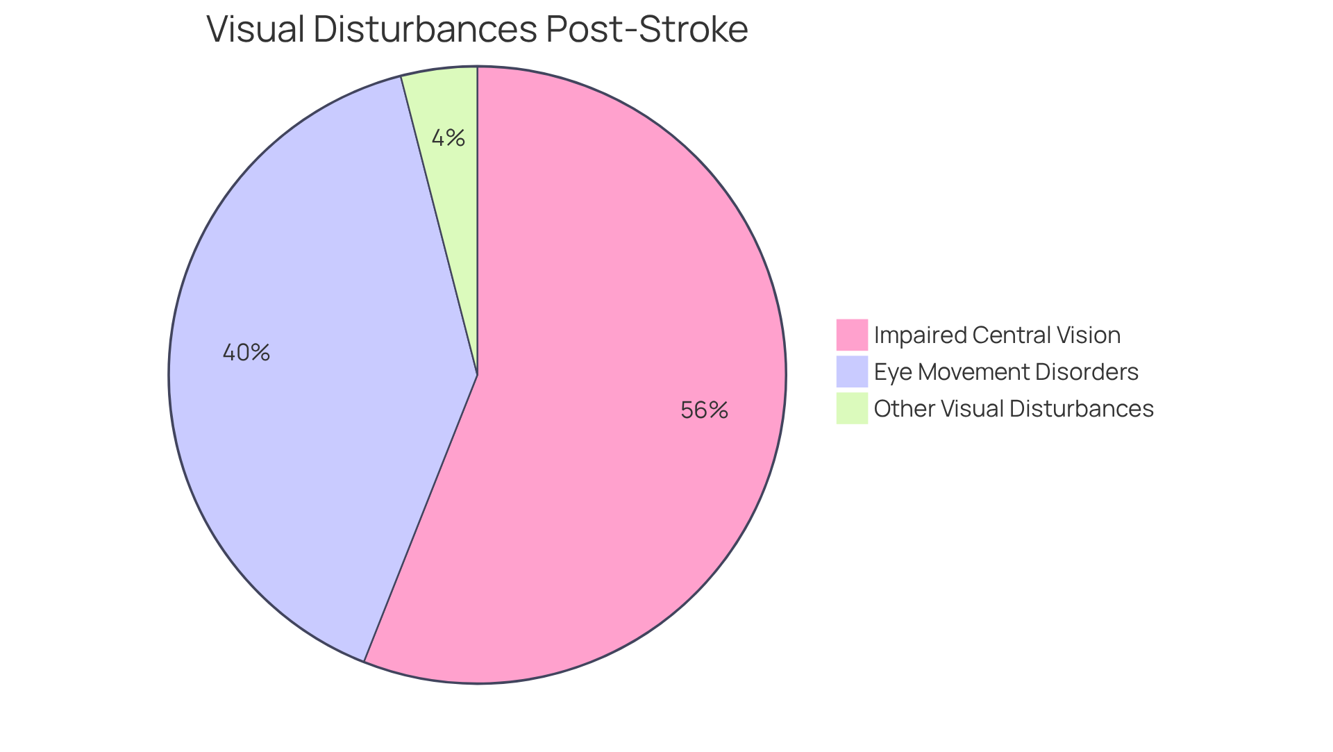 Each slice of the pie represents a type of visual disturbance. The larger the slice, the more common that issue is among stroke survivors. This helps you understand how significant each problem is in the context of visual health after an accident.