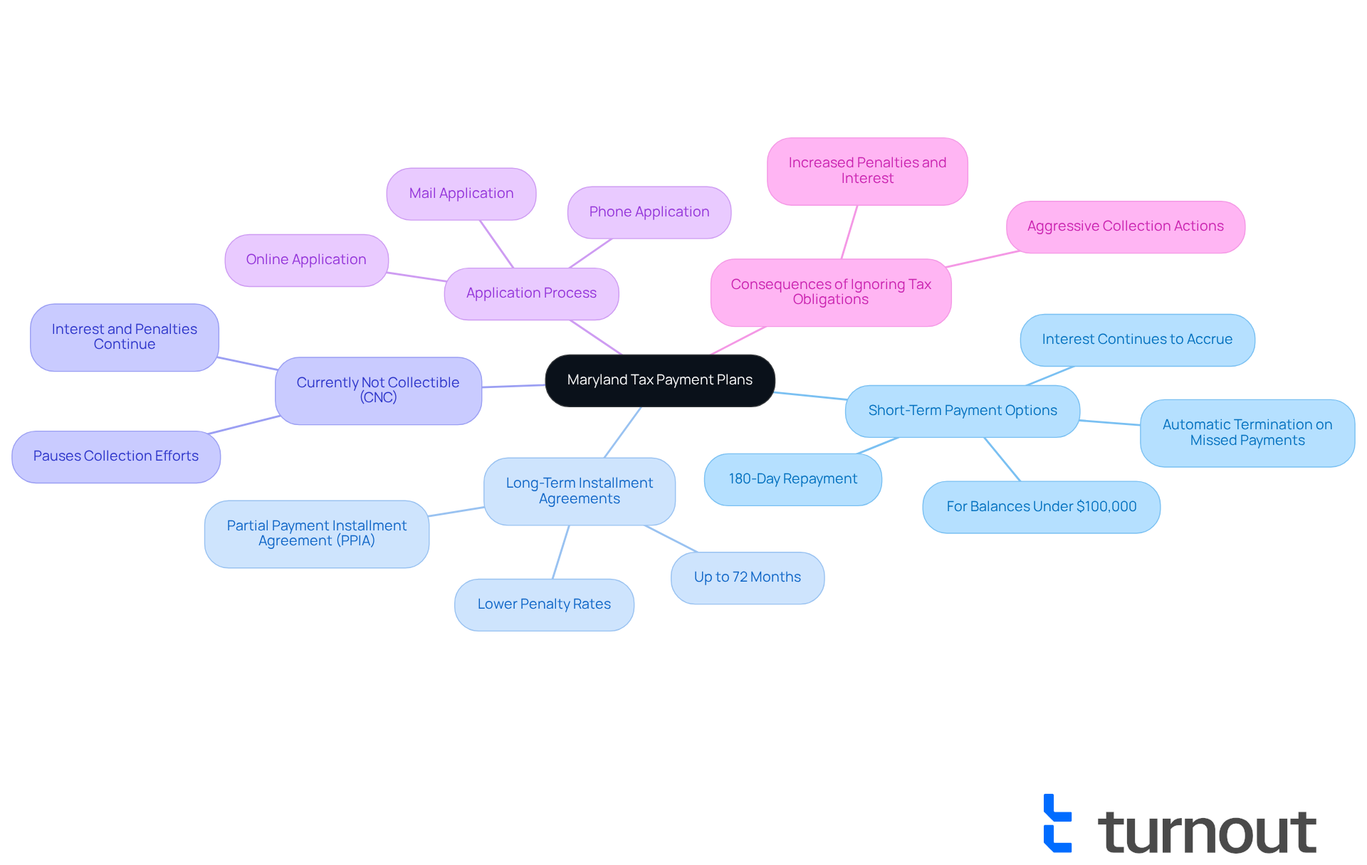 The central node represents the main topic. Each branch shows a different payment option, and the sub-branches give more details on each option's features and requirements. The central node represents the main topic. Each branch shows a different payment option, and the sub-branches give more details on each option's features and requirements.
