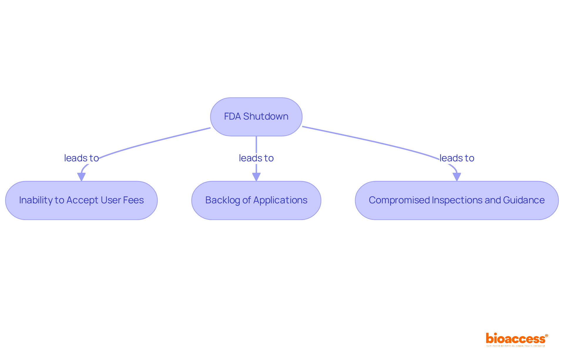 Each box in the flowchart shows a step in the process following the FDA shutdown. Follow the arrows to see how one issue leads to another in the drug approval timeline.