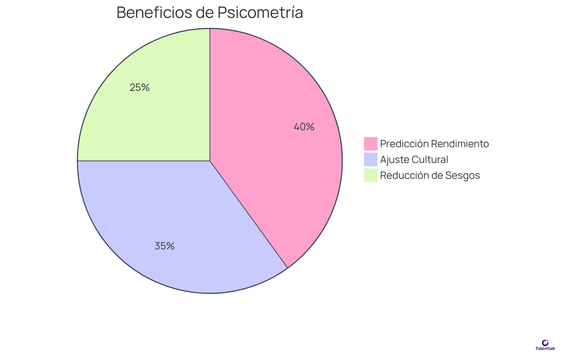 Cada porción del gráfico representa un beneficio de los exámenes psicométricos. Cuanto más grande sea la porción, más importante es ese beneficio en el proceso de selección. Así, podrás ver de un vistazo cómo cada aspecto contribuye a mejorar la gestión del talento.
