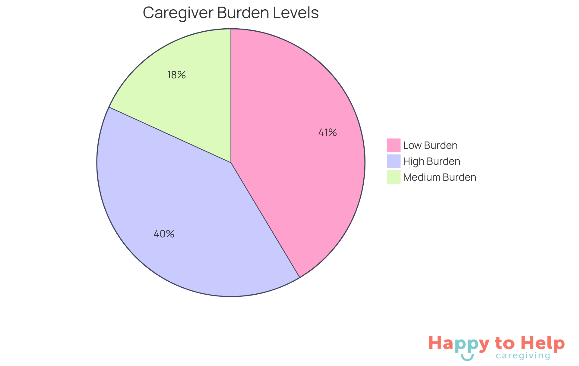 Each slice of the pie shows the percentage of caregivers experiencing different levels of burden. A larger slice means more caregivers are in that category, helping you understand the overall emotional toll on caregivers.