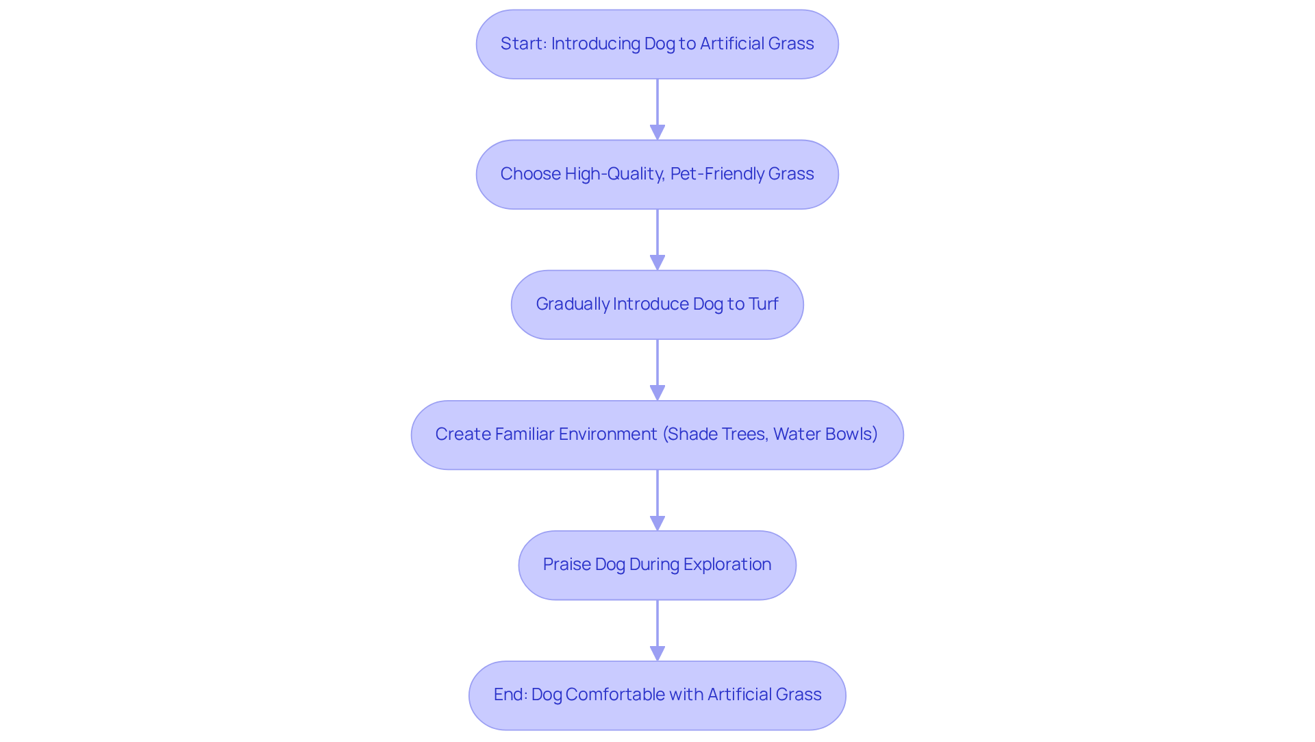 This flowchart guides you through the process of helping your dog get used to artificial grass. Each step shows what you can do to make the experience positive and comfortable for your pet.
