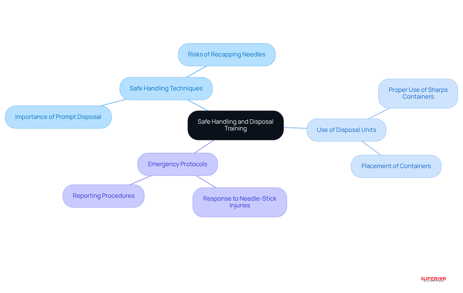 Start at the center with the main training theme, then follow the branches to explore each topic and its key points. This visual helps you see how everything connects to promote safety in healthcare. Start at the center with the main training theme, then follow the branches to explore each topic and its key points. This visual helps you see how everything connects to promote safety in healthcare.
