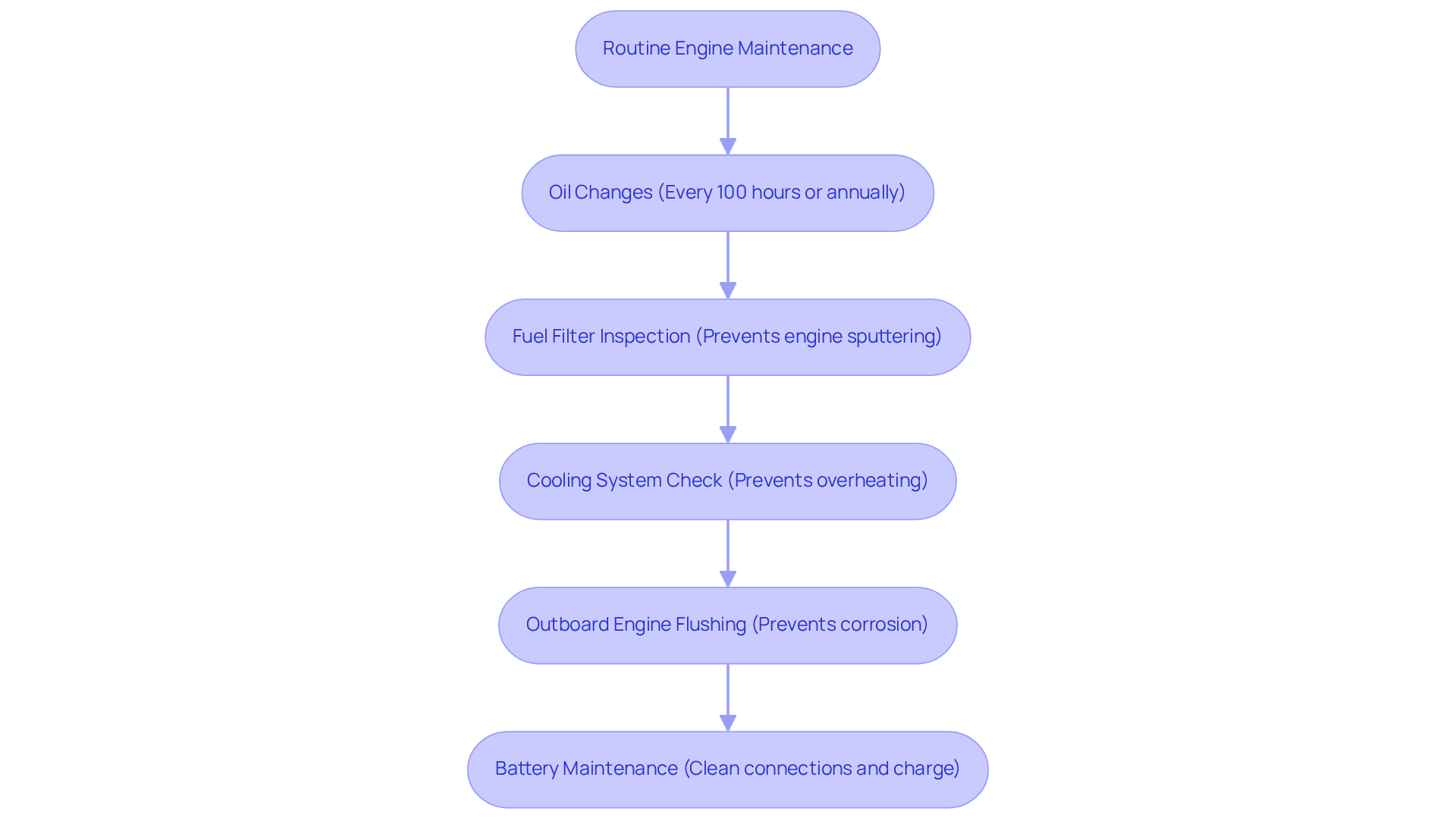 Follow the arrows to see each maintenance task you need to perform. Each box represents a crucial step to keep your engine running smoothly and your boating adventures enjoyable!