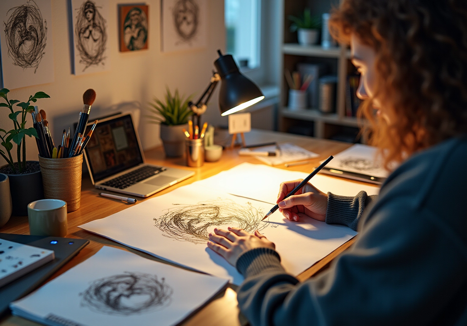 Artist at Work in a Creative Workspace Artist at Work in a Creative Workspace