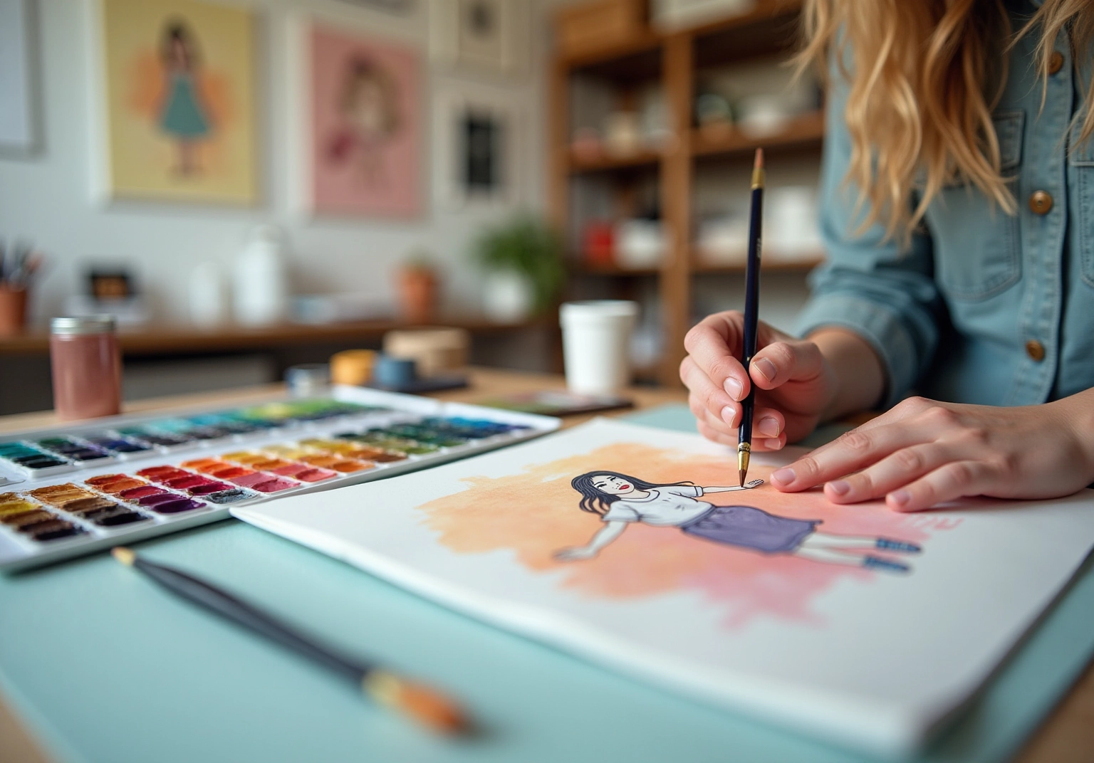 Artist at Work in a Nurturing Art Studio
