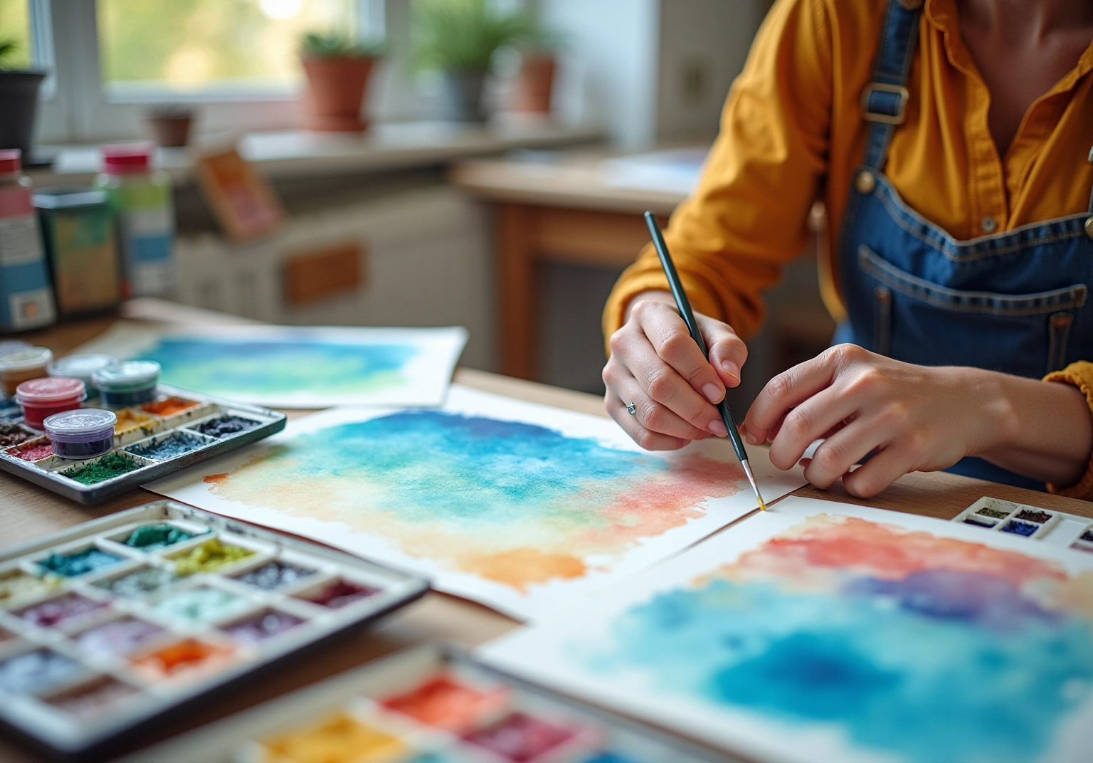 Artist at Work in a Vibrant Art Studio