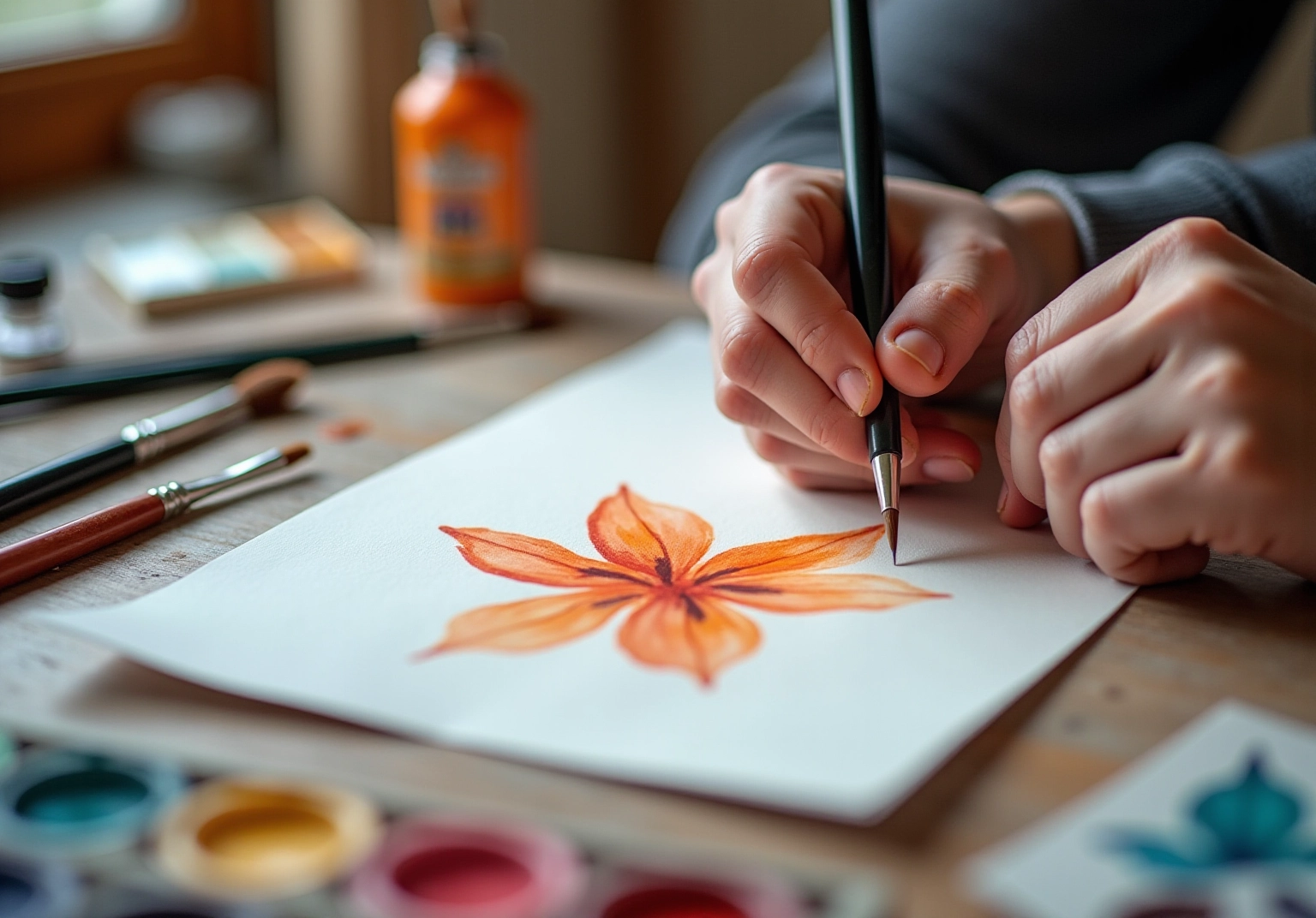 Artist at Work on Smooth Watercolor Paper