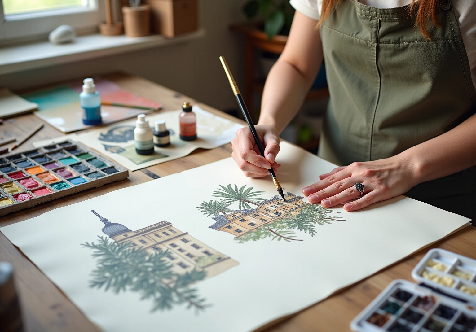Artist at Work on Smooth Watercolor Paper