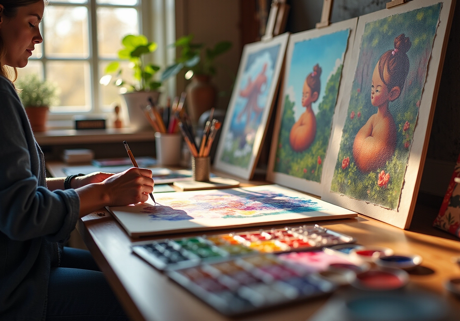 Artist at Work with Reference Photos