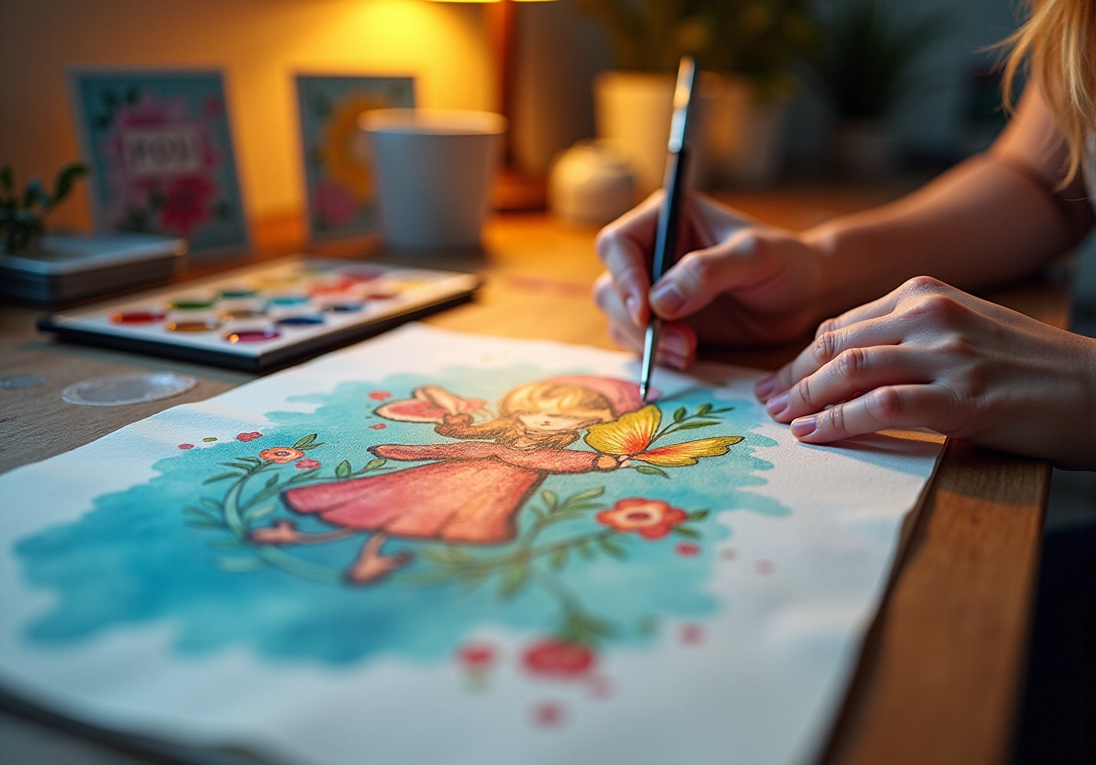 Artist Creating Custom Watercolor Greeting Cards