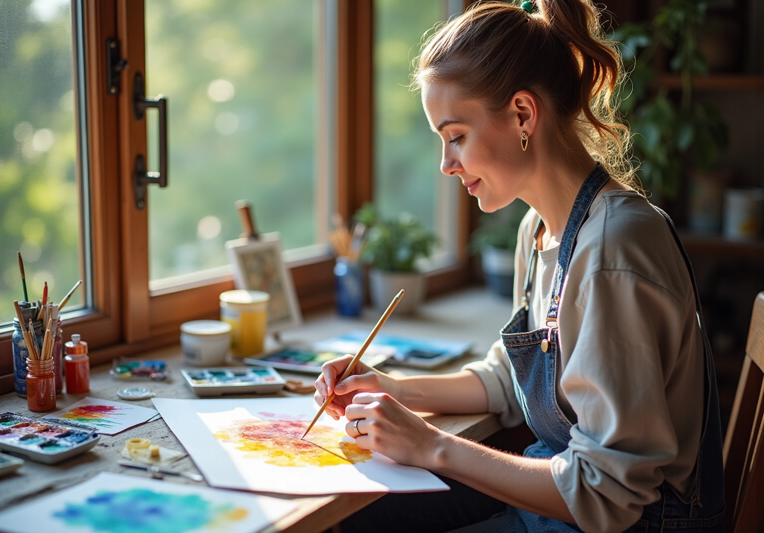 Artist Engaged in Watercolor Painting Artist Engaged in Watercolor Painting