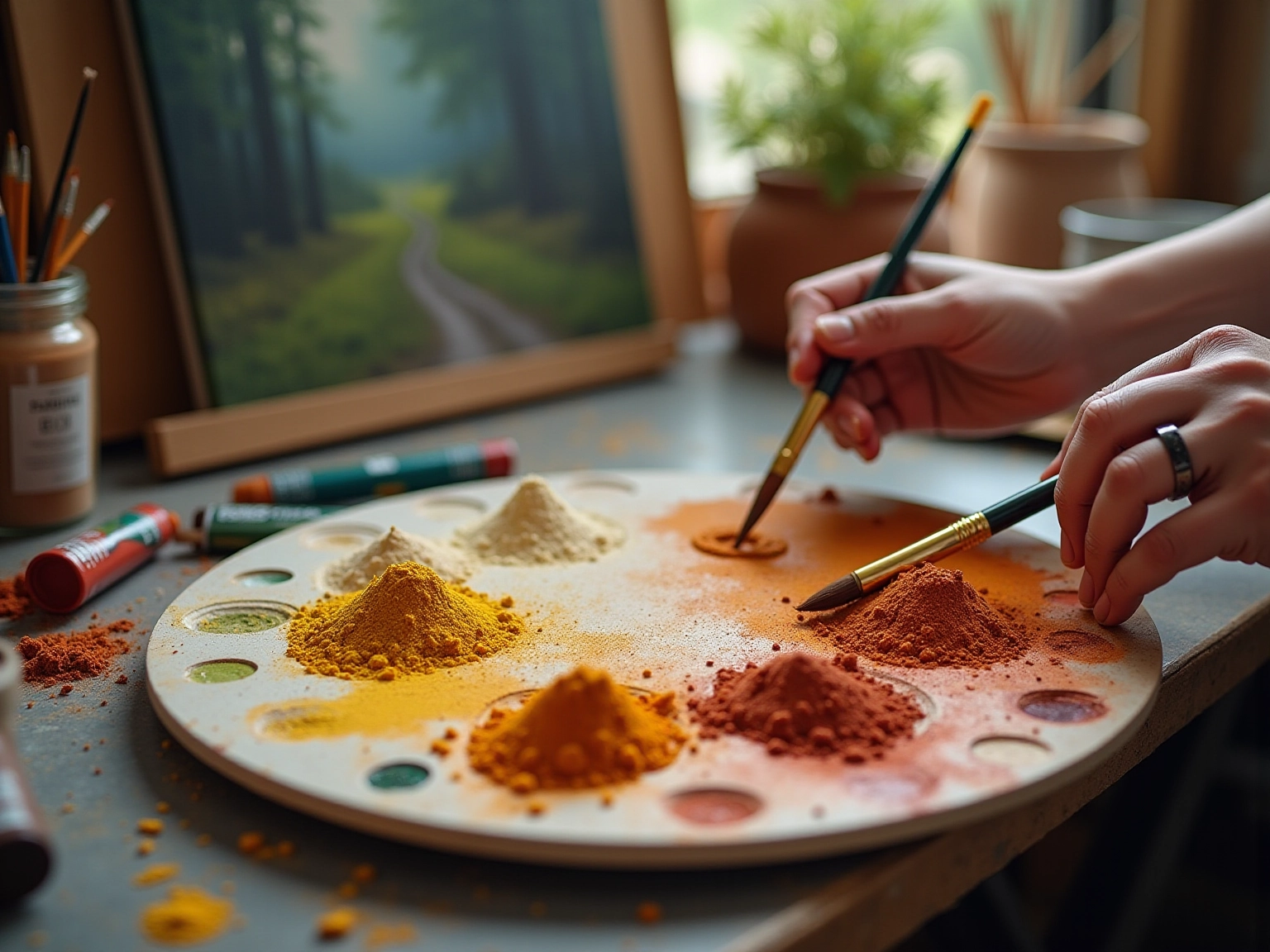 Artist Mixing Earth Colors Artist Mixing Earth Colors