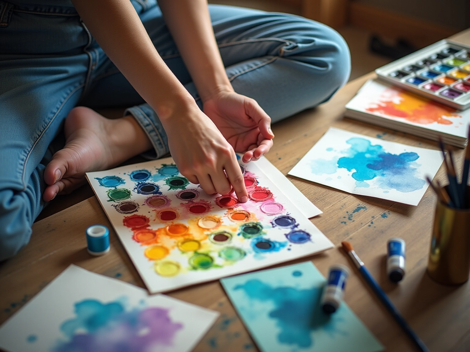 Artist Mixing Watercolors in Studio