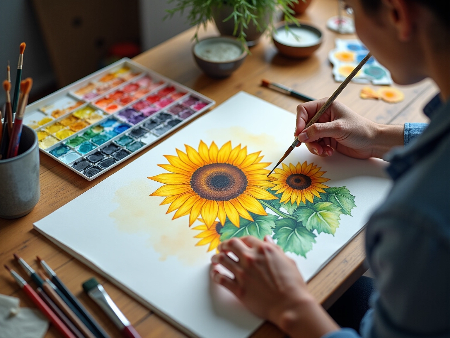 Artist Overcoming Watercolor Challenges in Sunflower Art Artist Overcoming Watercolor Challenges in Sunflower Art