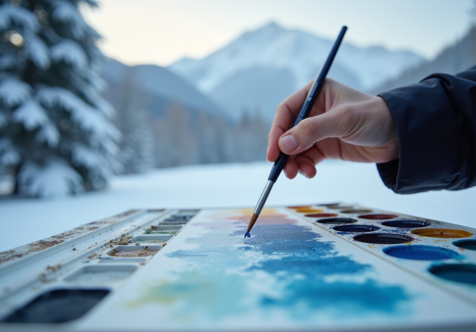 Artist Painting a Winter Landscape Artist Painting a Winter Landscape