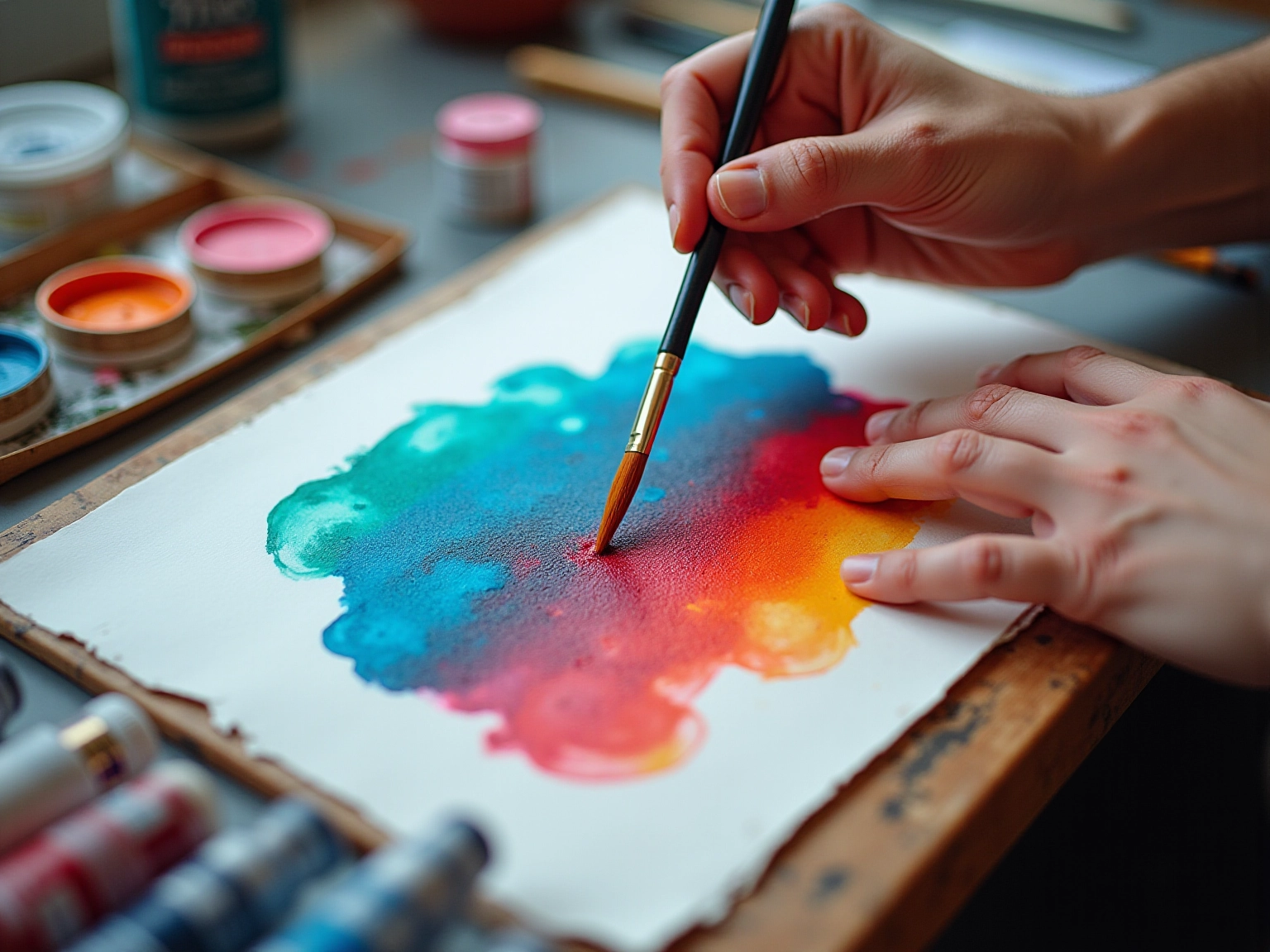 Artist Practicing Wet-On-Dry Technique