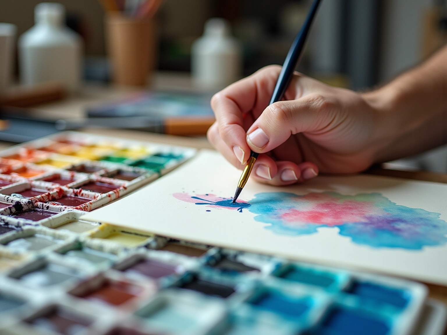 Artist Practicing Wet on Dry Watercolor Technique