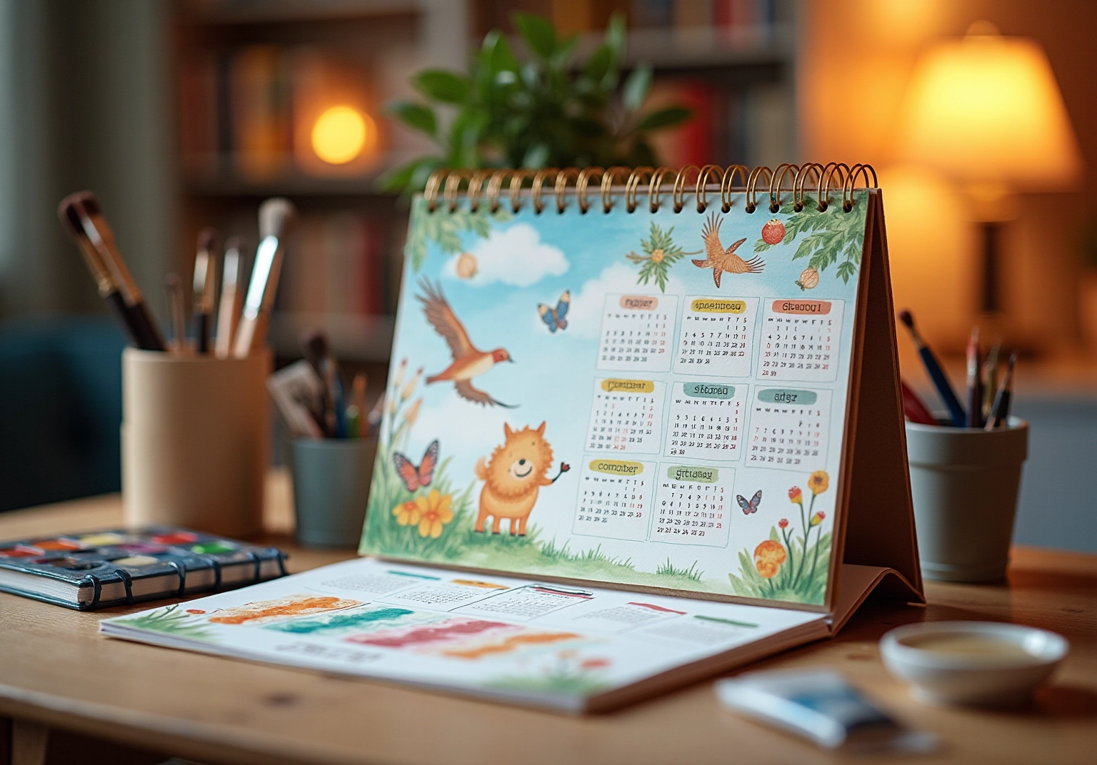 Artistic Illustrated Calendar in a Cozy Space Artistic Illustrated Calendar in a Cozy Space