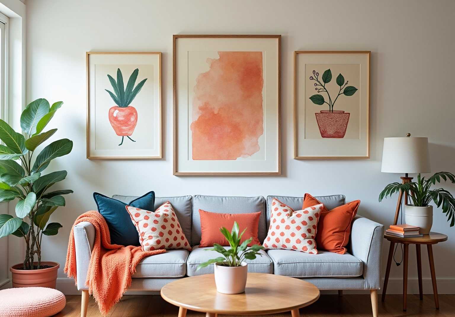 Artistic Living Space with Custom Watercolor Illustrations