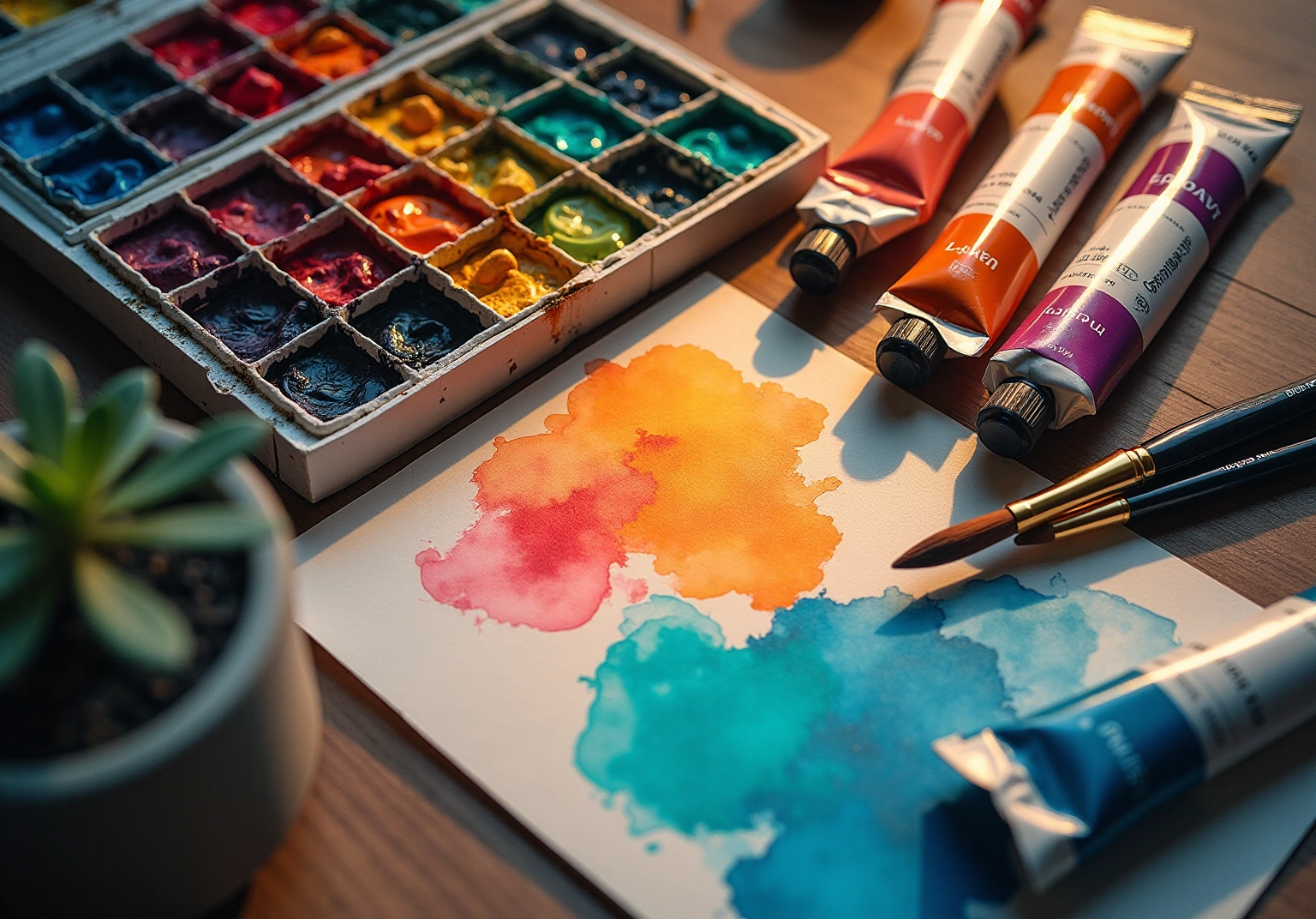 Artistic Studio with Watercolor Paints Artistic Studio with Watercolor Paints
