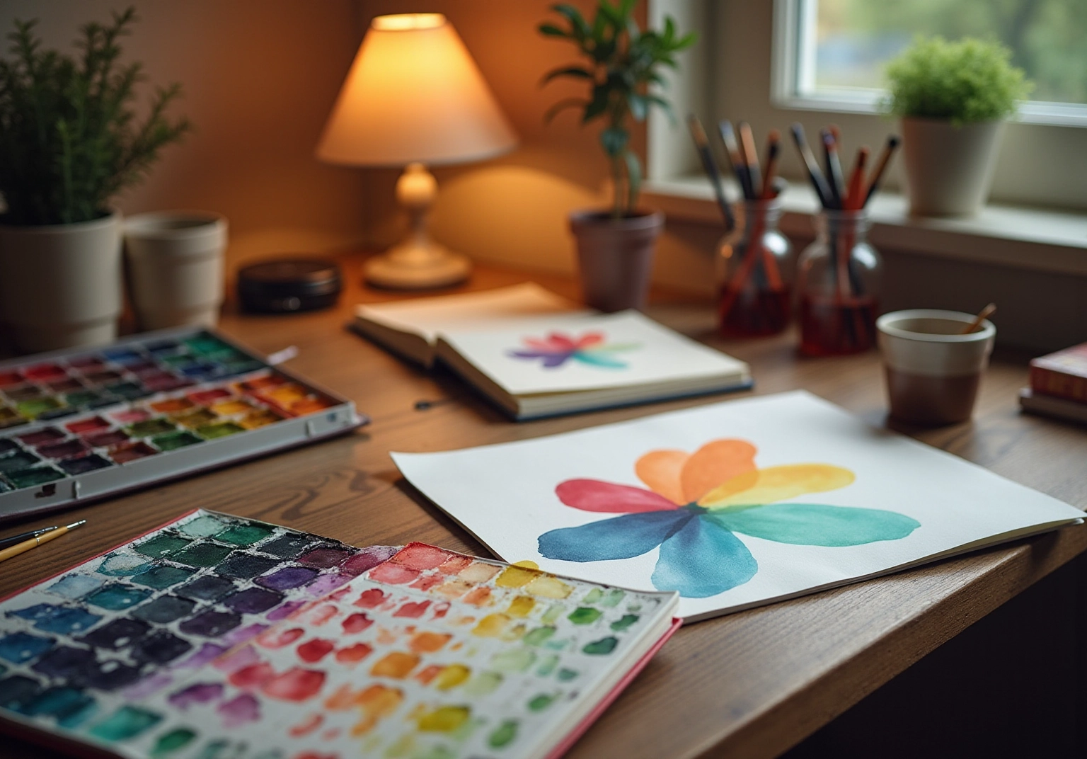 Artistic Workspace at Café Watercolor Artistic Workspace at Café Watercolor