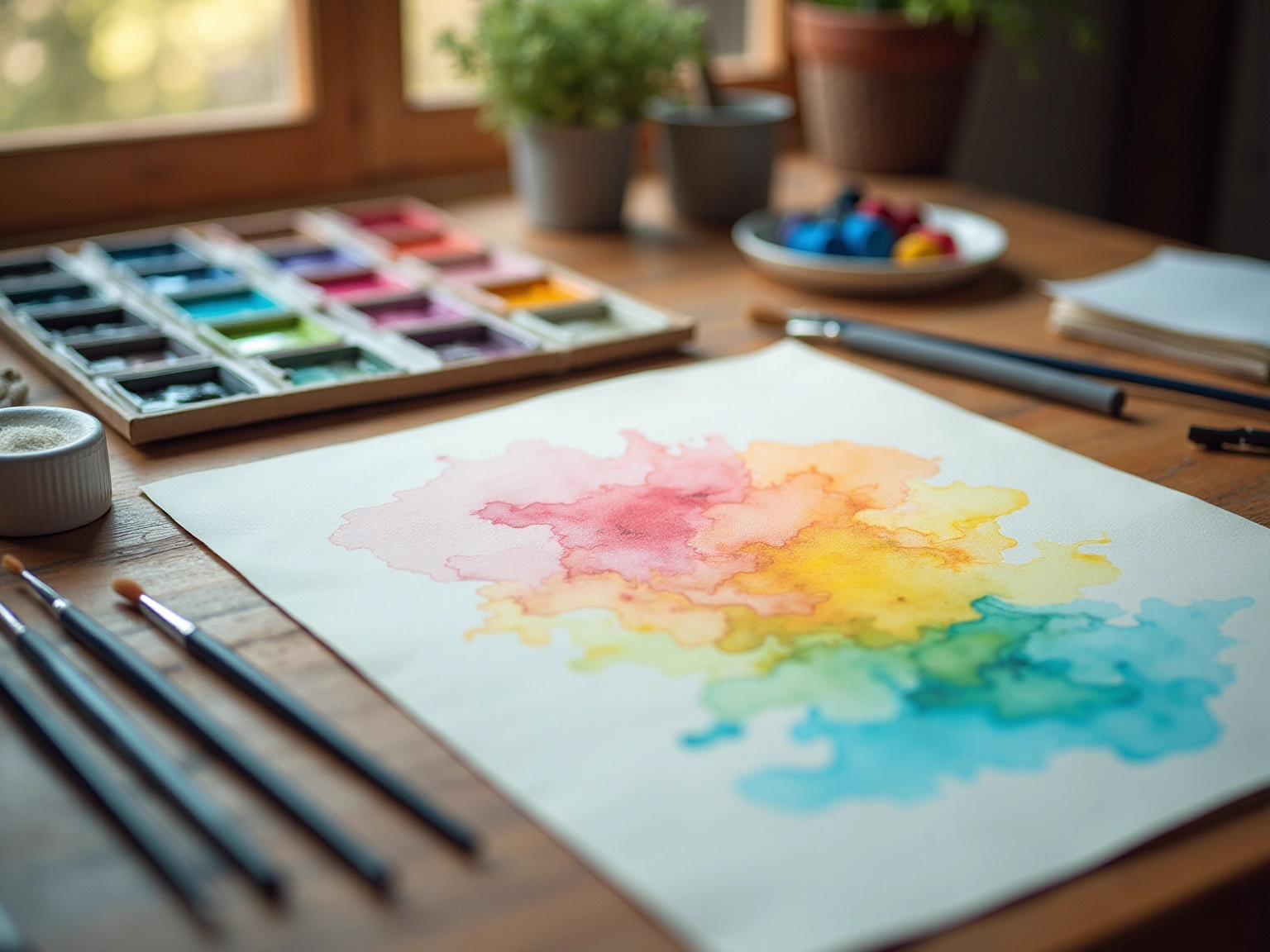 Artistic Workspace with Cotton Watercolor Paper Artistic Workspace with Cotton Watercolor Paper