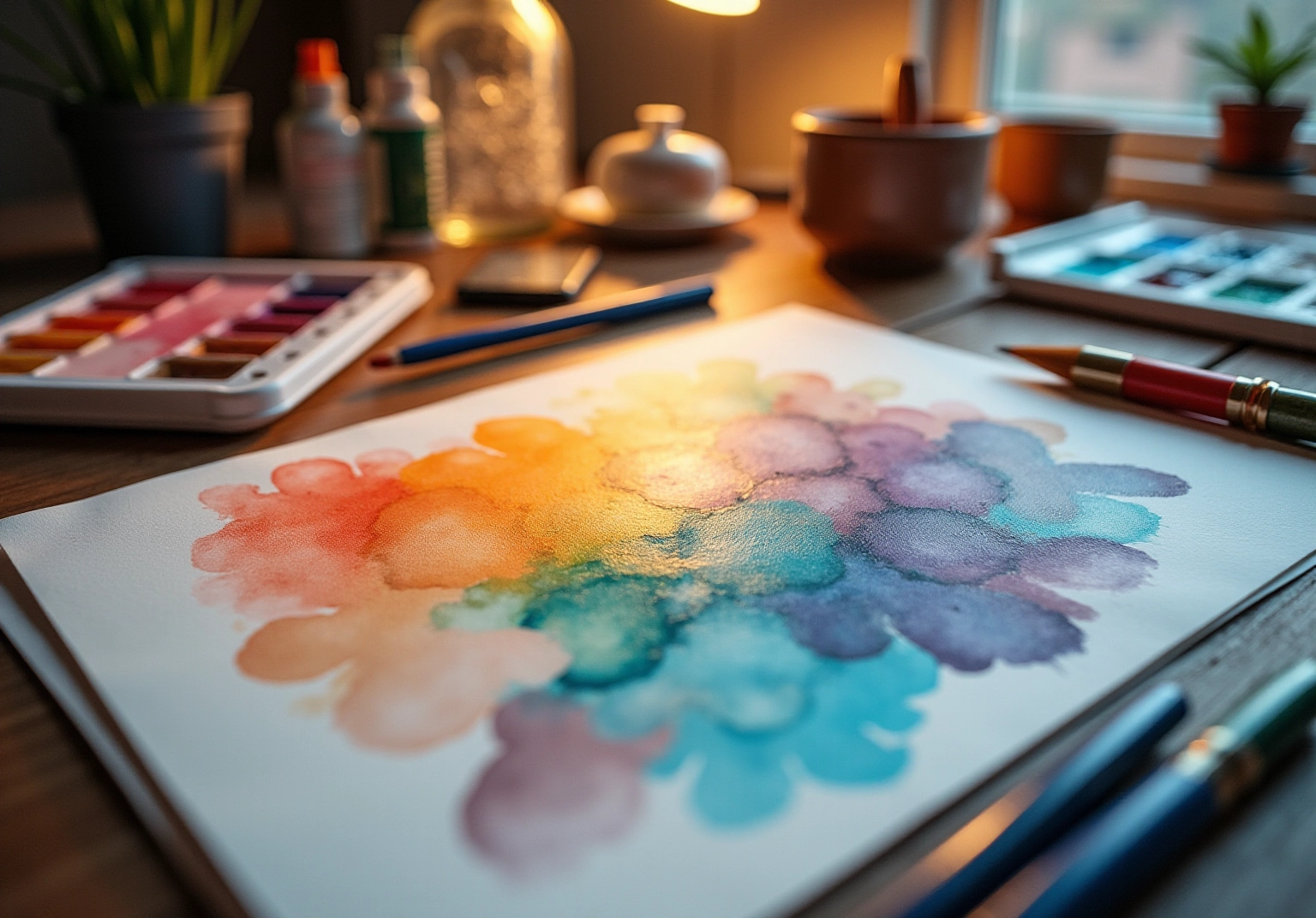 Artistic Workspace with Heavy Watercolor Paper Artistic Workspace with Heavy Watercolor Paper