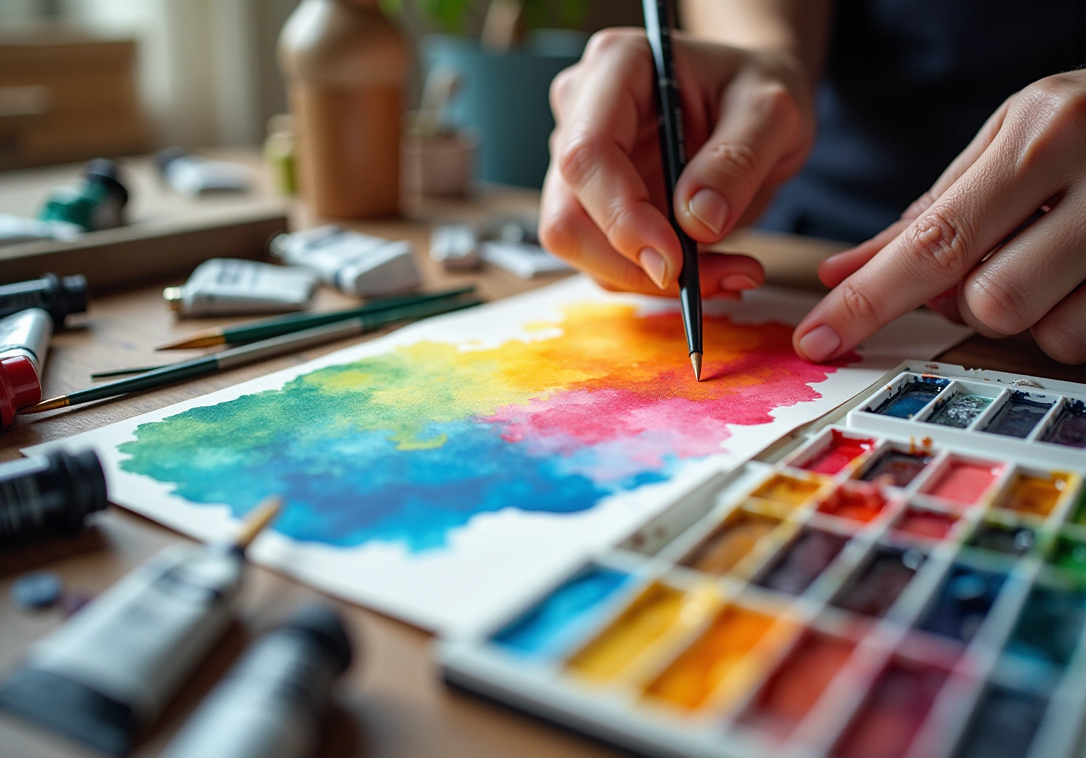 Artistic Workspace with Watercolor Brands Artistic Workspace with Watercolor Brands