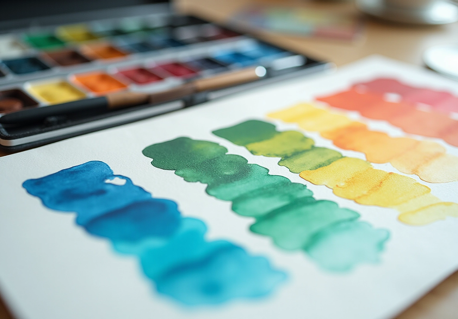 Artistic Workspace with Watercolor Palette